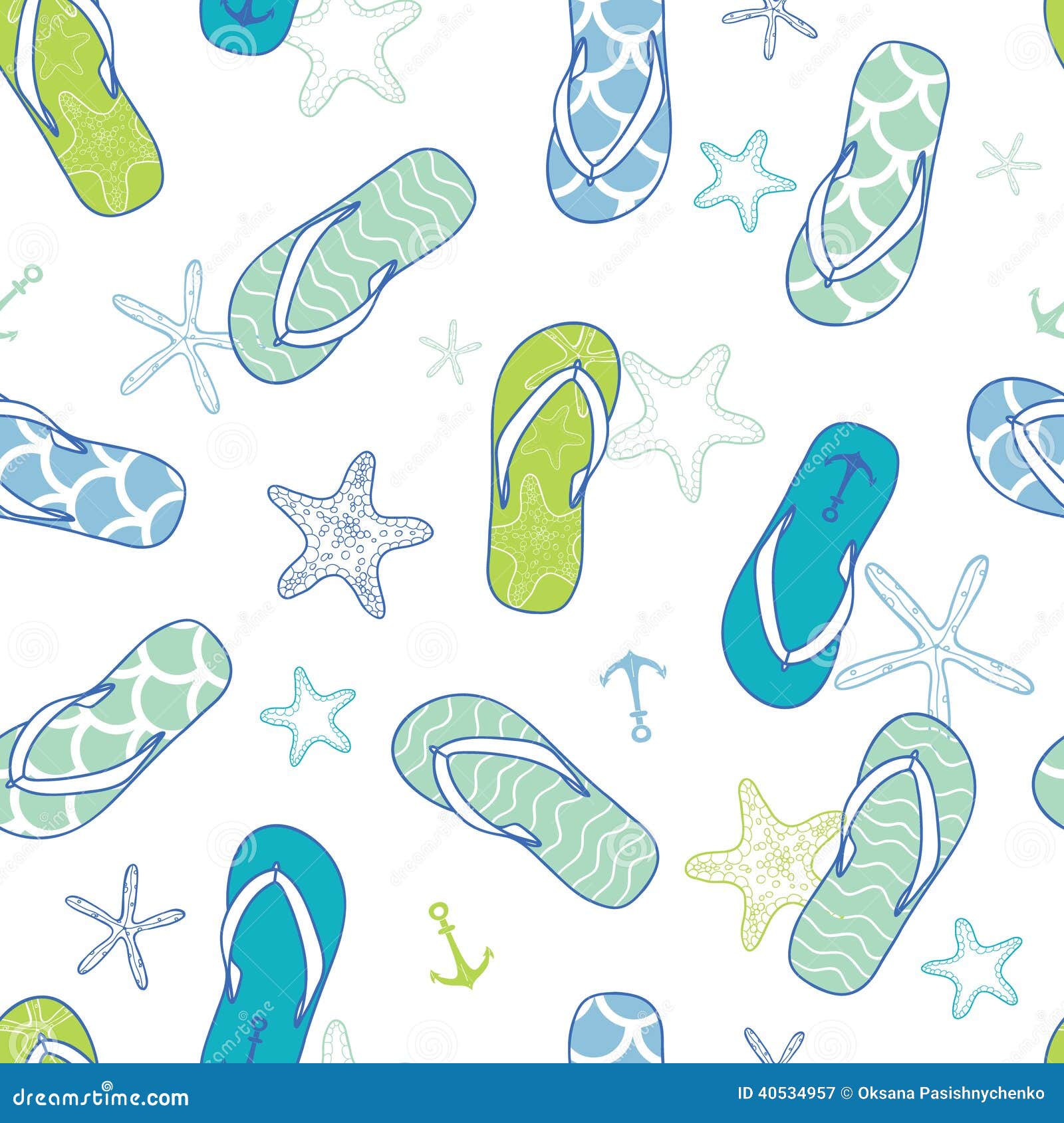 Nautical Flip Flops Blue and Green Seamless Pattern Background Stock ...