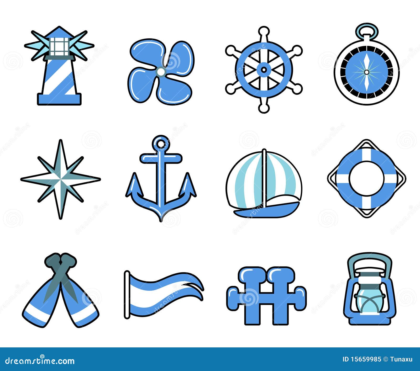 Nautical icon set stock vector. Illustration of torchlight - 15659985