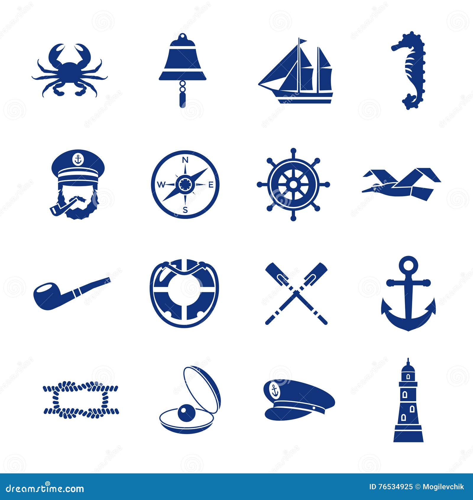 Nautical Icon Set in Blue stock vector. Illustration of holiday - 76534925