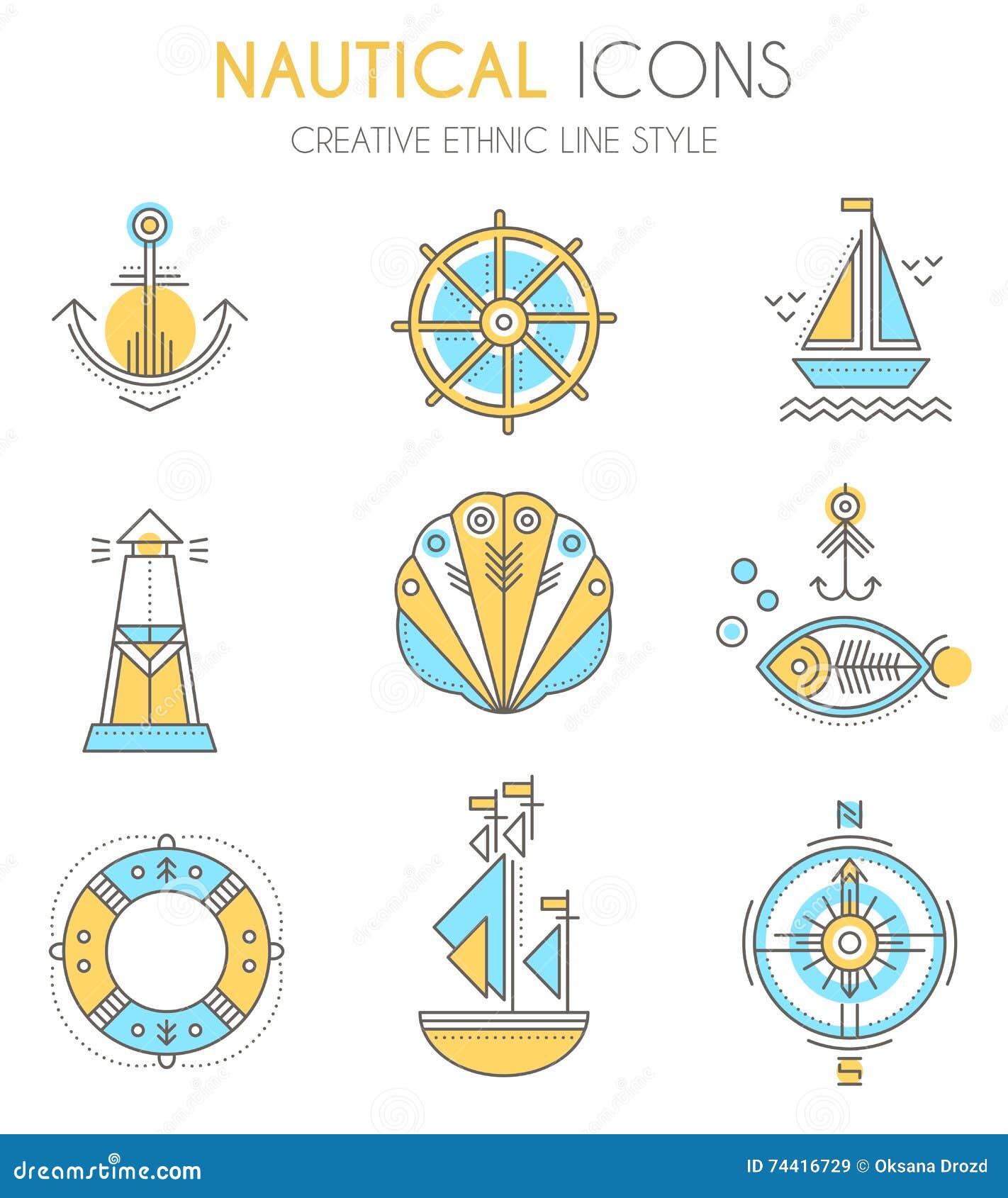 Nautical Icon Set, Minimalistic Flat Design with Thin Strokes Stock ...