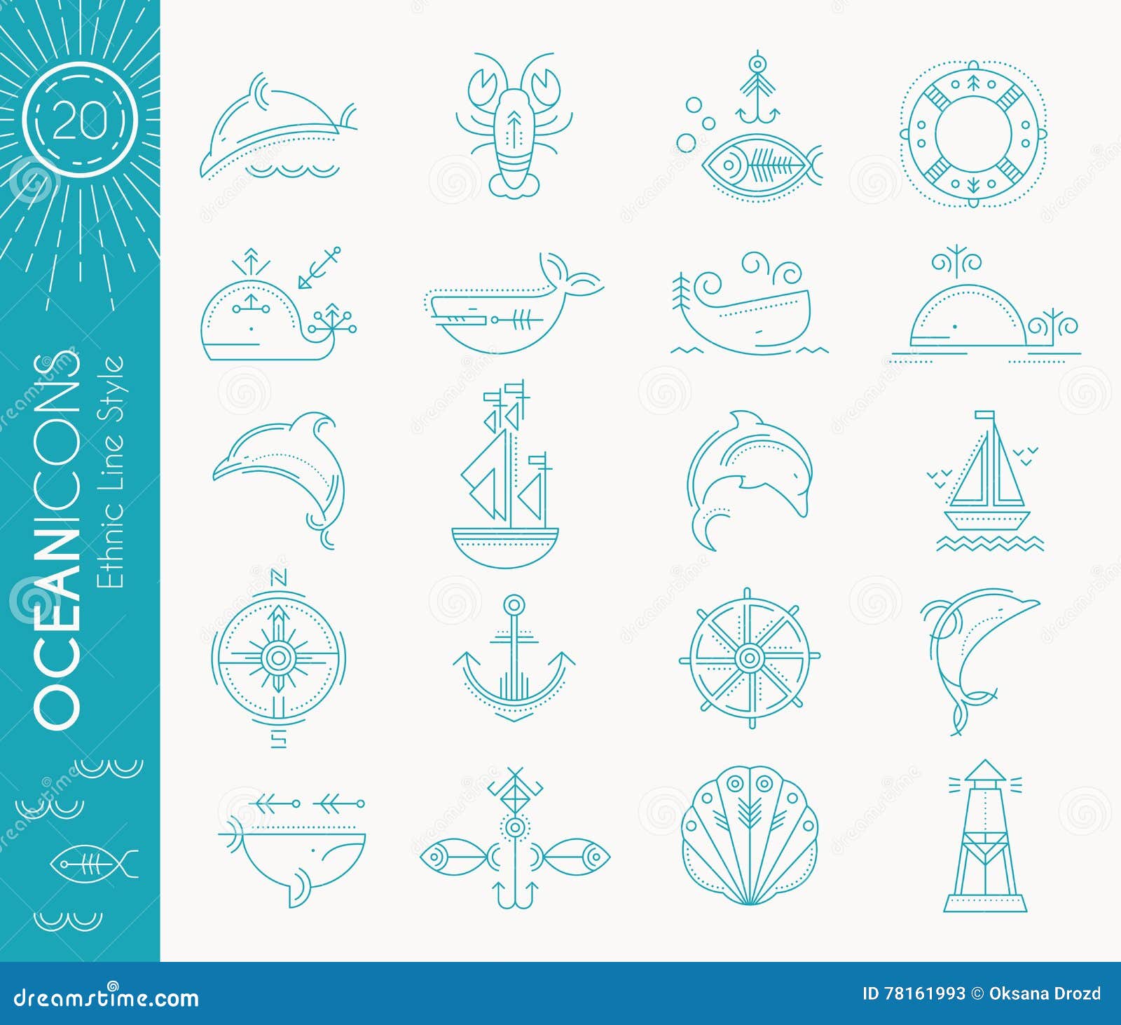 Nautical Icon Set, Minimalistic Flat Design with Thin Strokes Stock ...