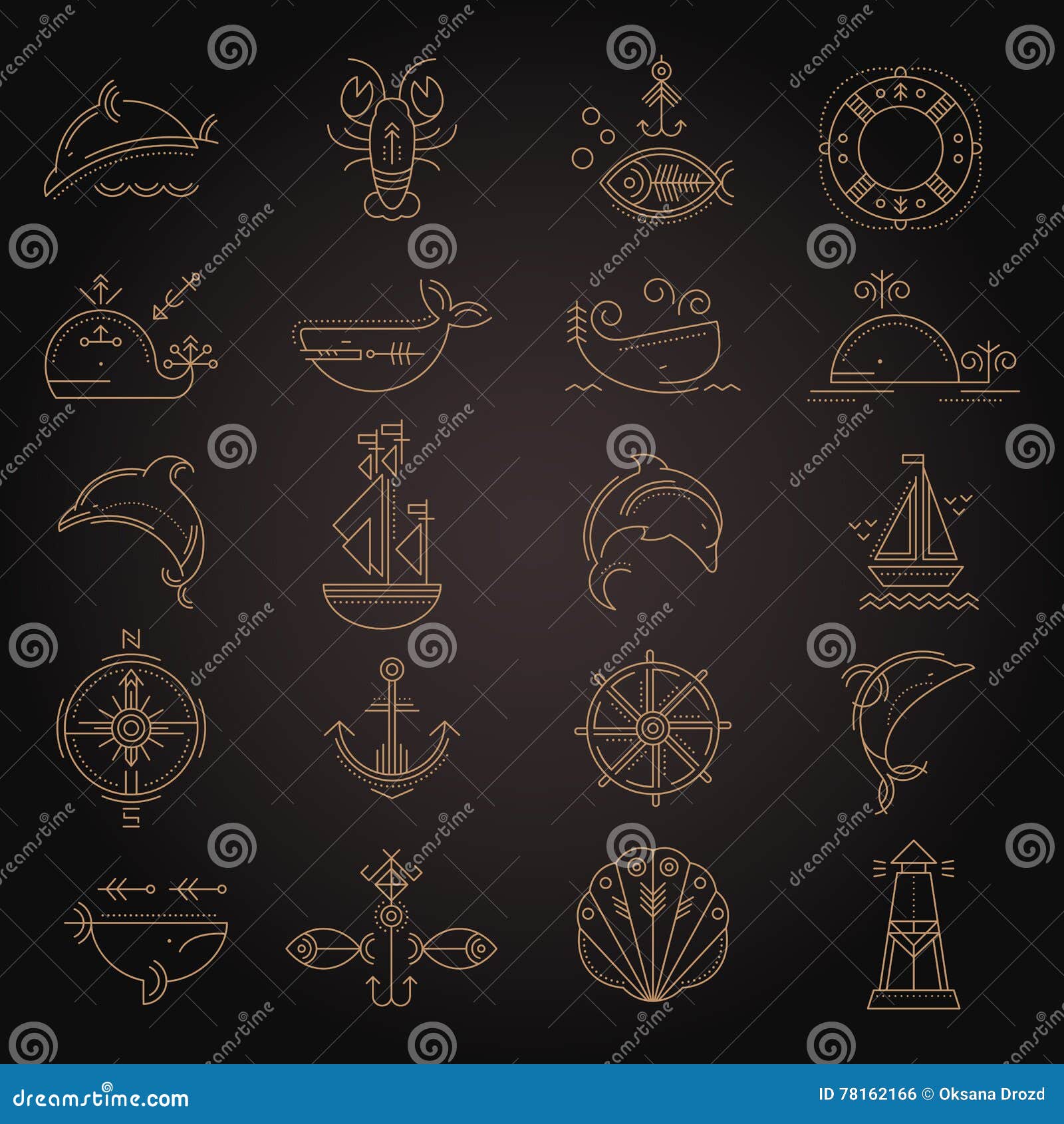 Nautical Icon Set, Minimalistic Flat Design with Thin Strokes Stock ...