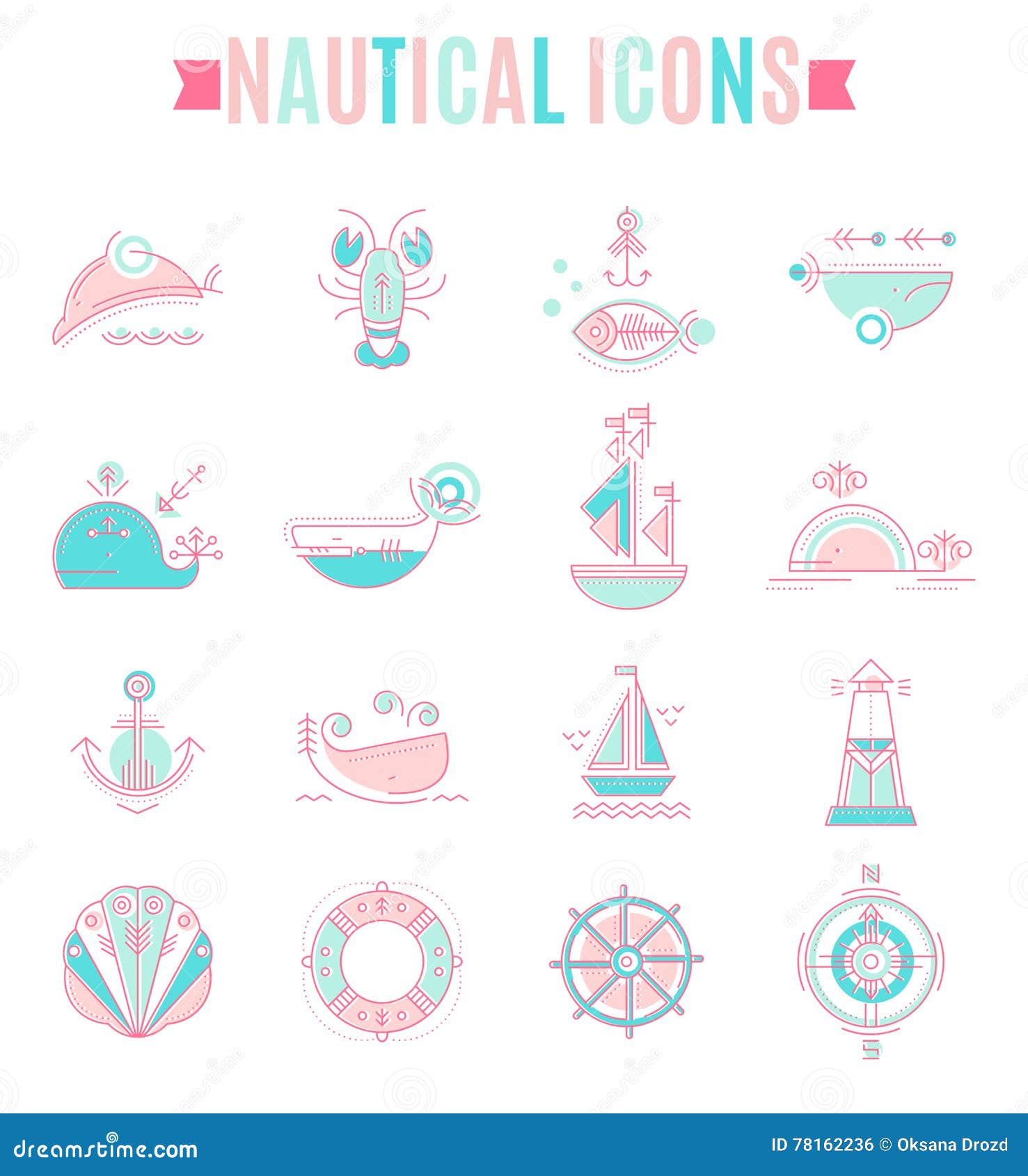 Nautical Icon Set Cartoon Vector | CartoonDealer.com #48627175