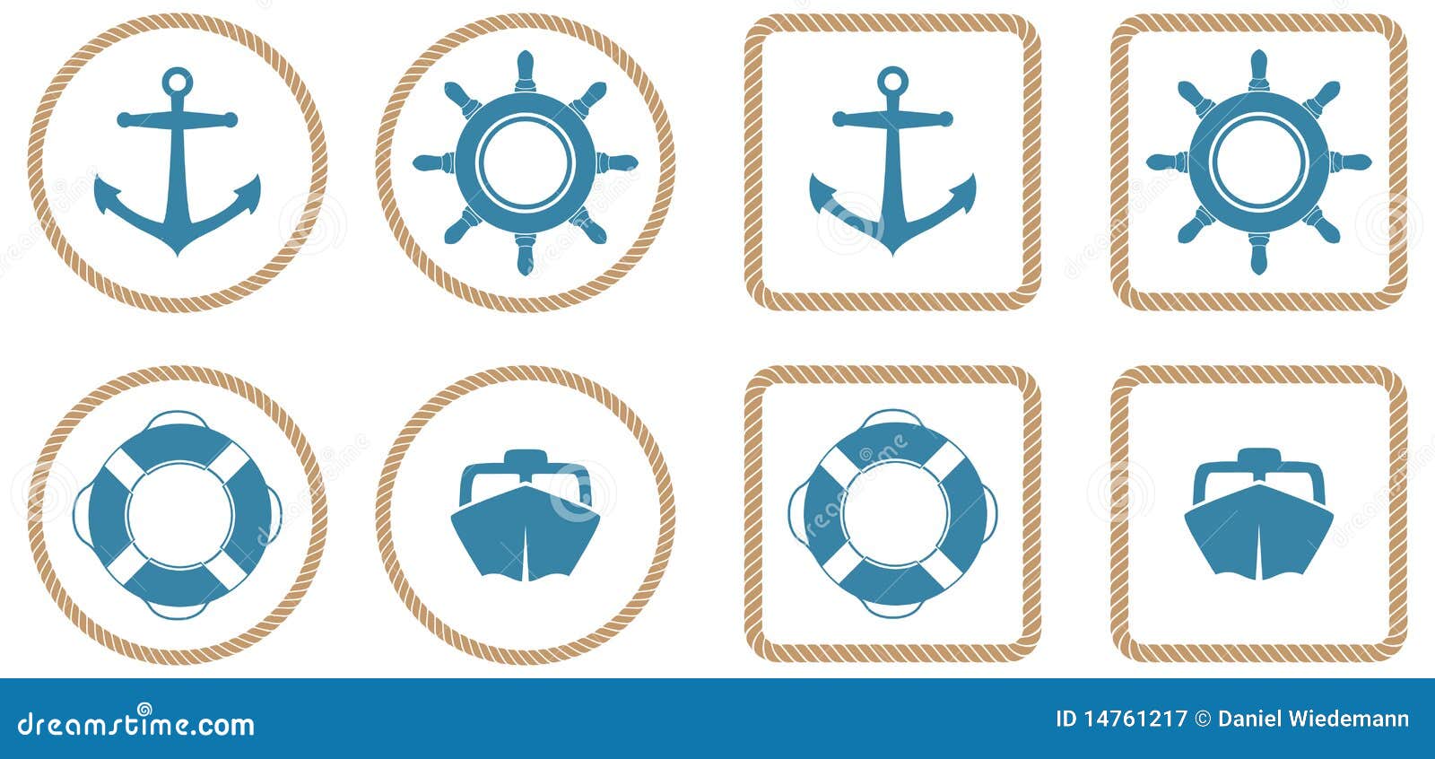 Nautical Icons stock vector. Illustration of anchor, blue - 14761217