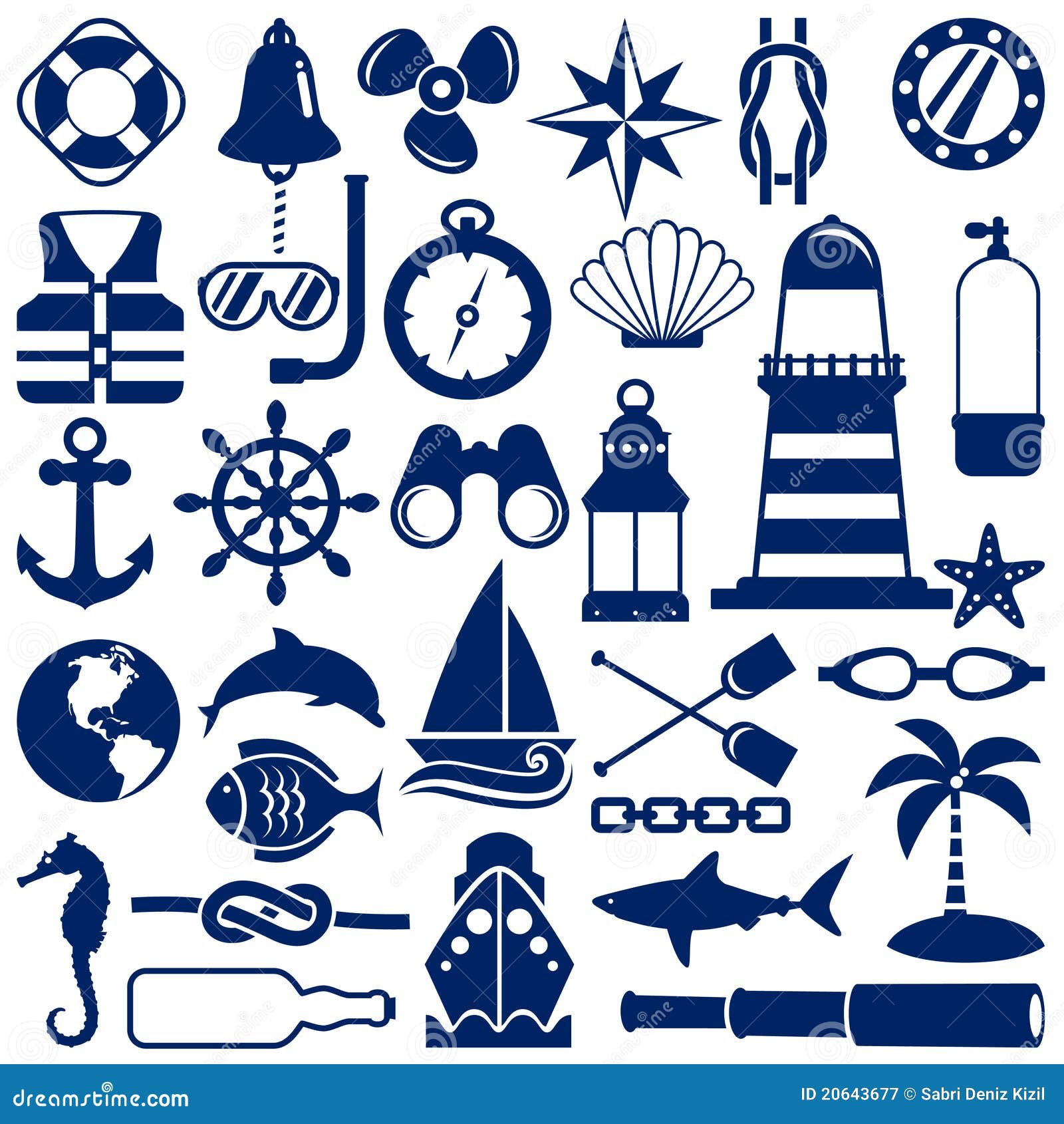 Nautical Icons. Marine Resort And Aquatic Animals Signs. Lighthouse ...
