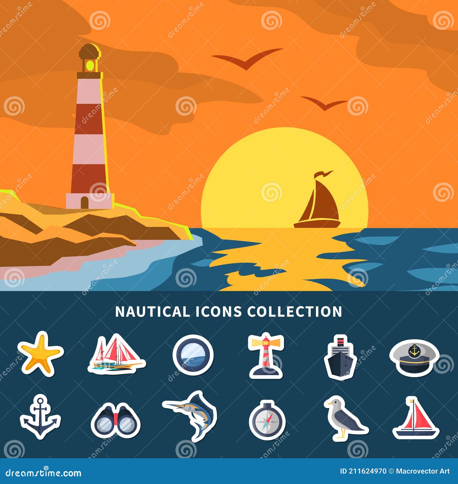 Nautical Icons Collection stock vector. Illustration of boat - 211624970