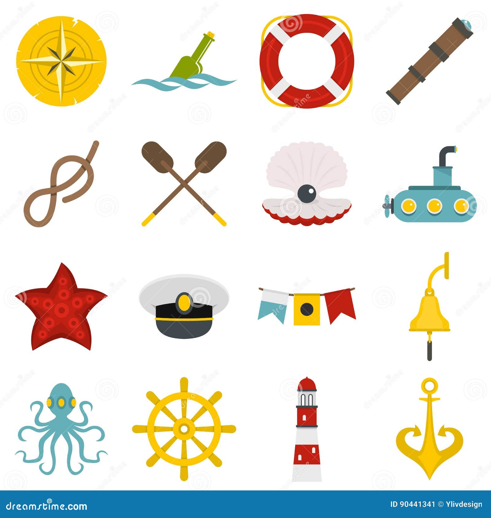 Nautical Icons Set in Flat Style Stock Vector - Illustration of paddle ...