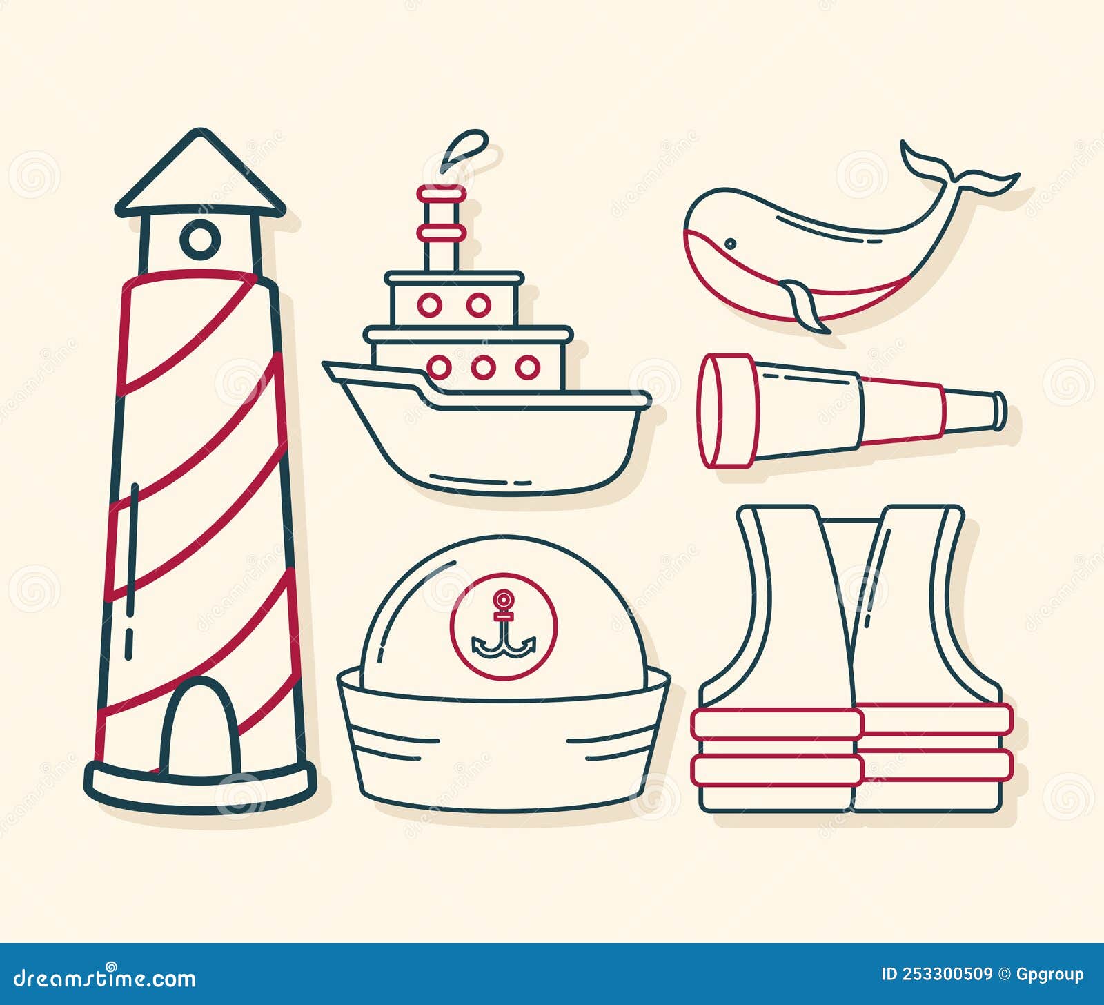 Nautical icons set stock vector. Illustration of flotation - 253300509