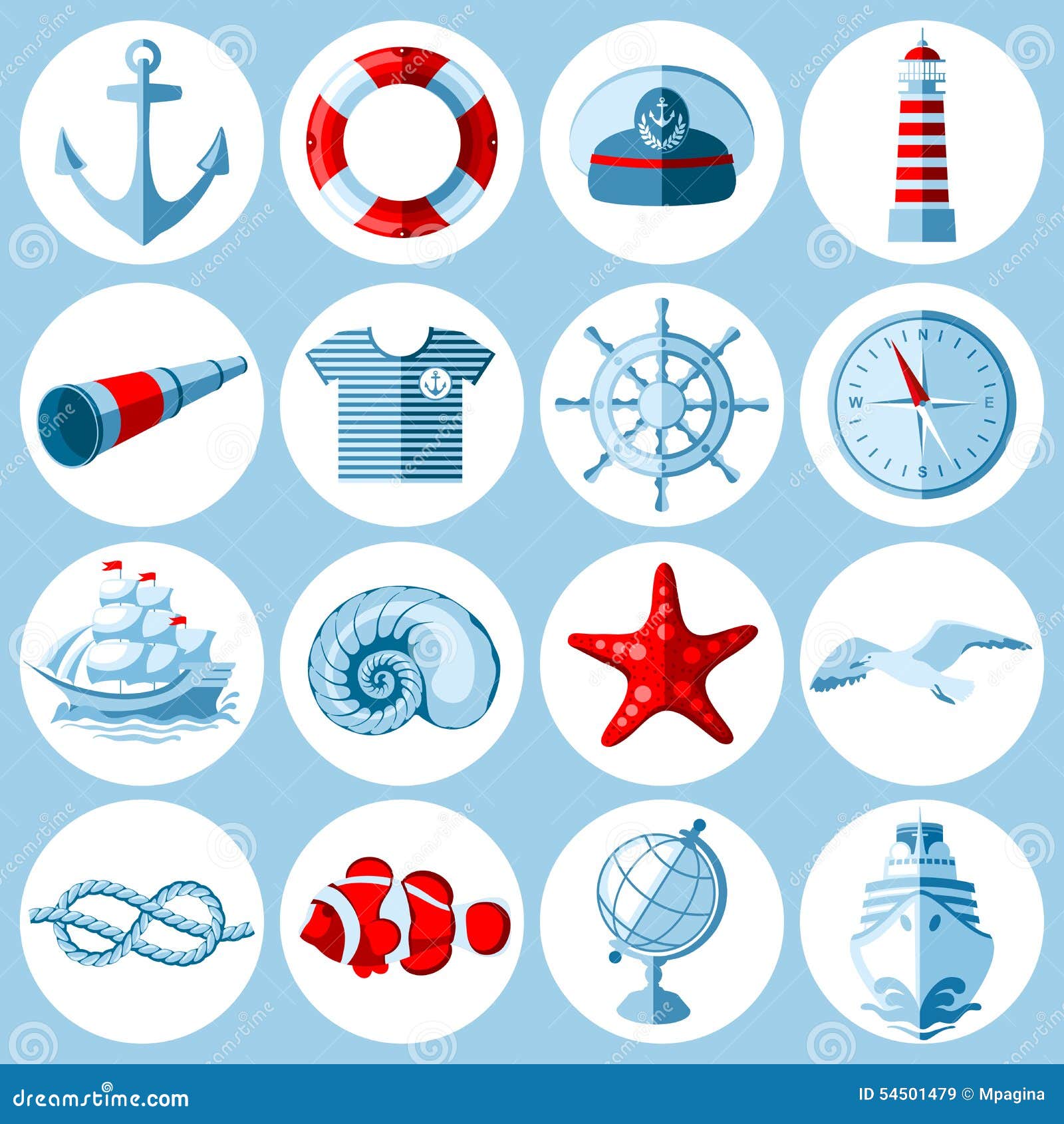 Nautical icons set stock vector. Illustration of shell - 54501479
