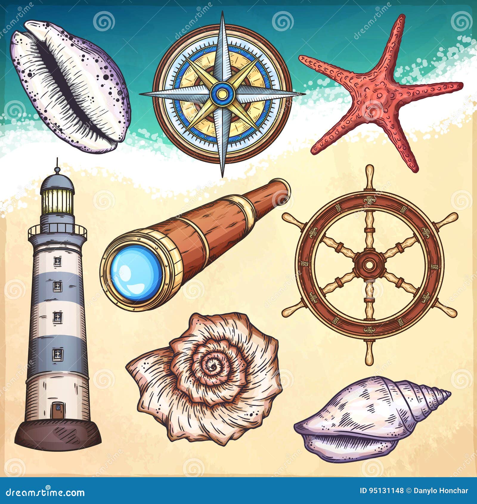 Nautical Illustrations Set. Stock Vector - Illustration of vacation ...
