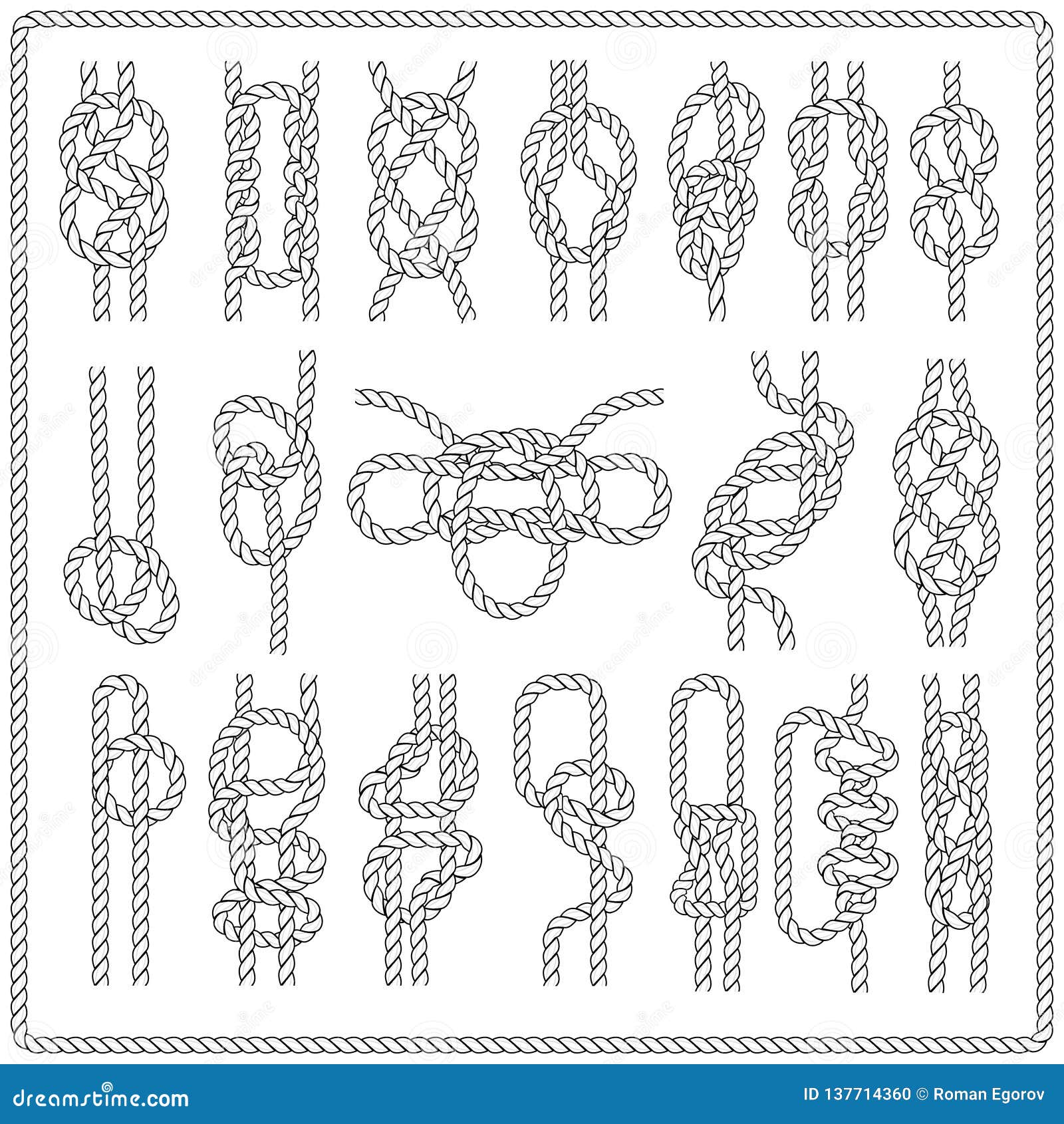 Nautical Knot. Marine Rope Borders with Knots, Navy Tying Frames Vector ...