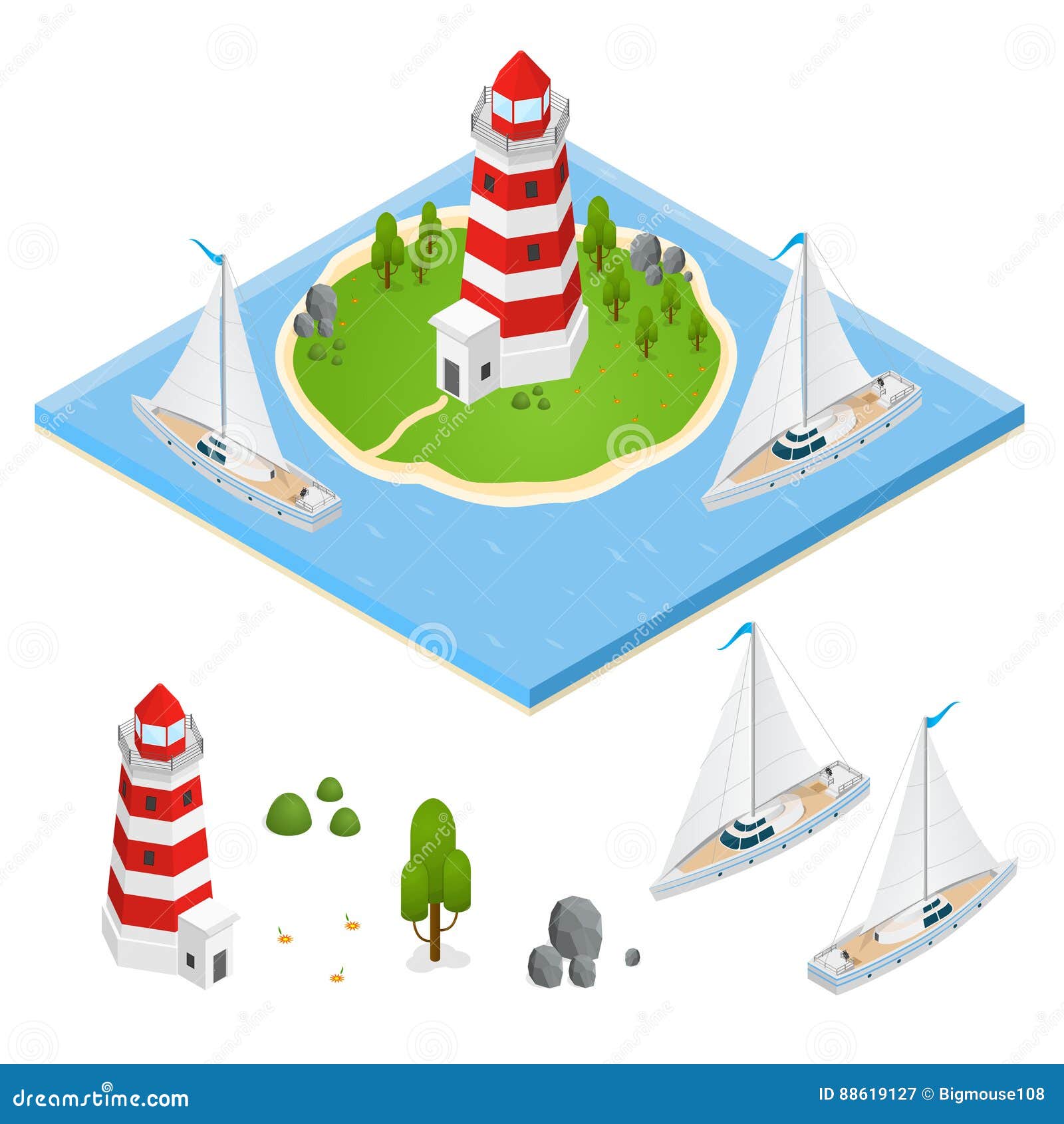 Nautical Lighthouse Isometric View. Vector Stock Vector - Illustration ...