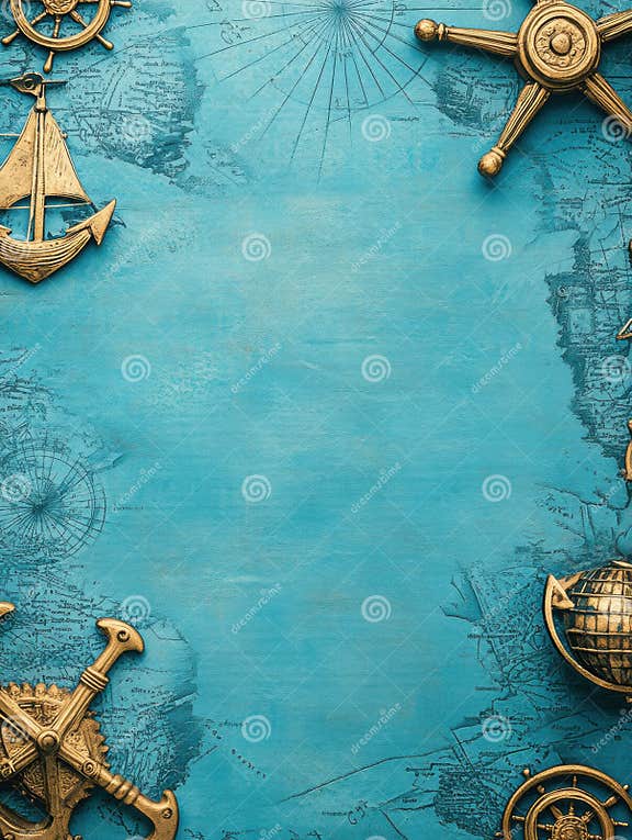 Nautical Map Background with Anchors and Compass Decorative Elements on ...