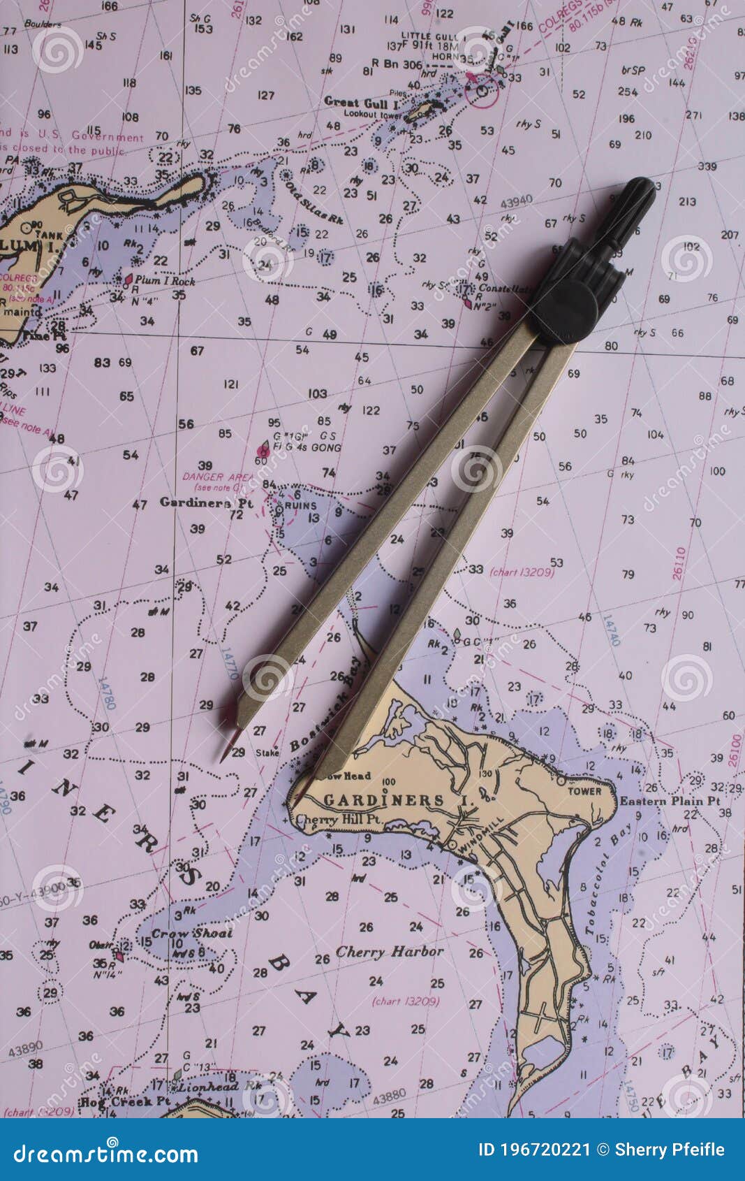 Nautical Map with a Bow Compass Stock Image - Image of offshore, life ...