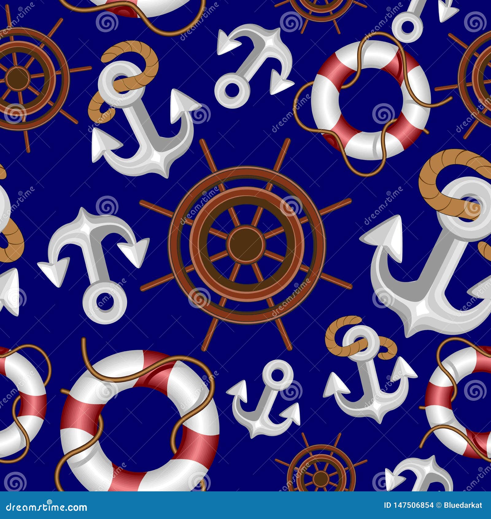 Nautical Marine Elements Navigation Vector Semless Fabric Textile ...