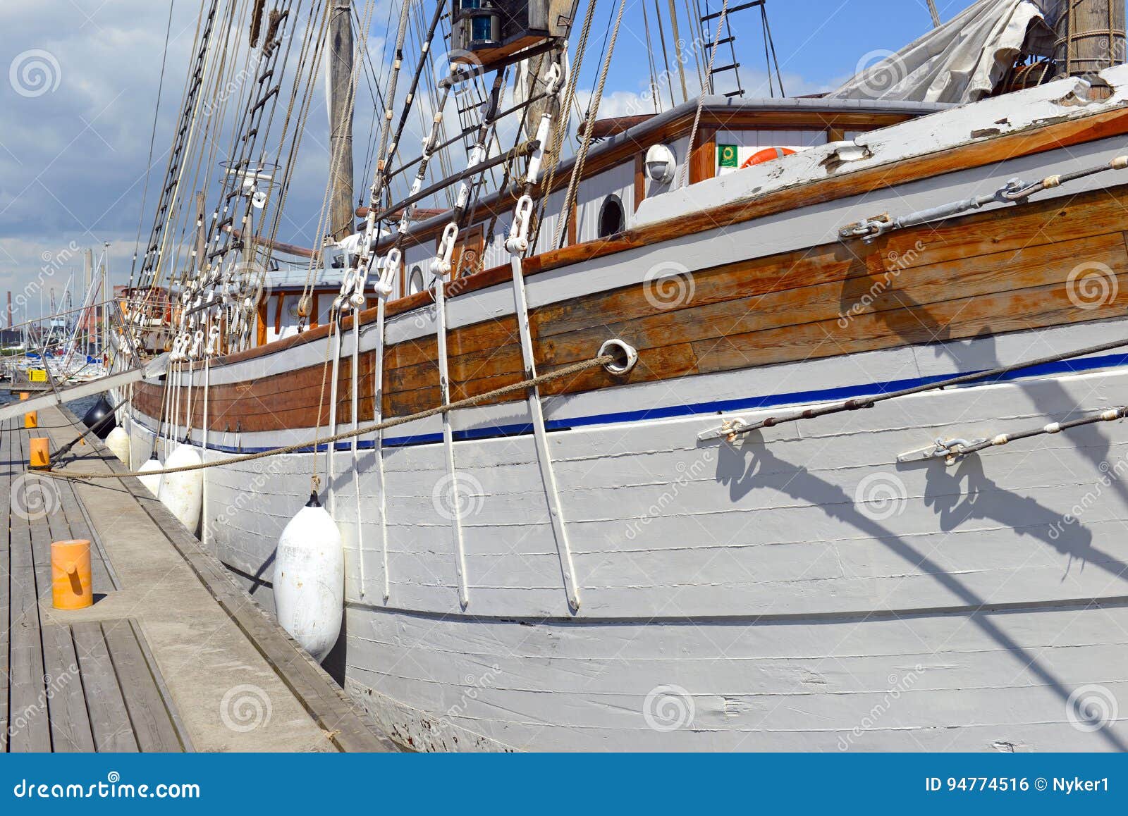 Nautical Maritime Scene with Ropes and Mast on a Ship on a Dock by the ...