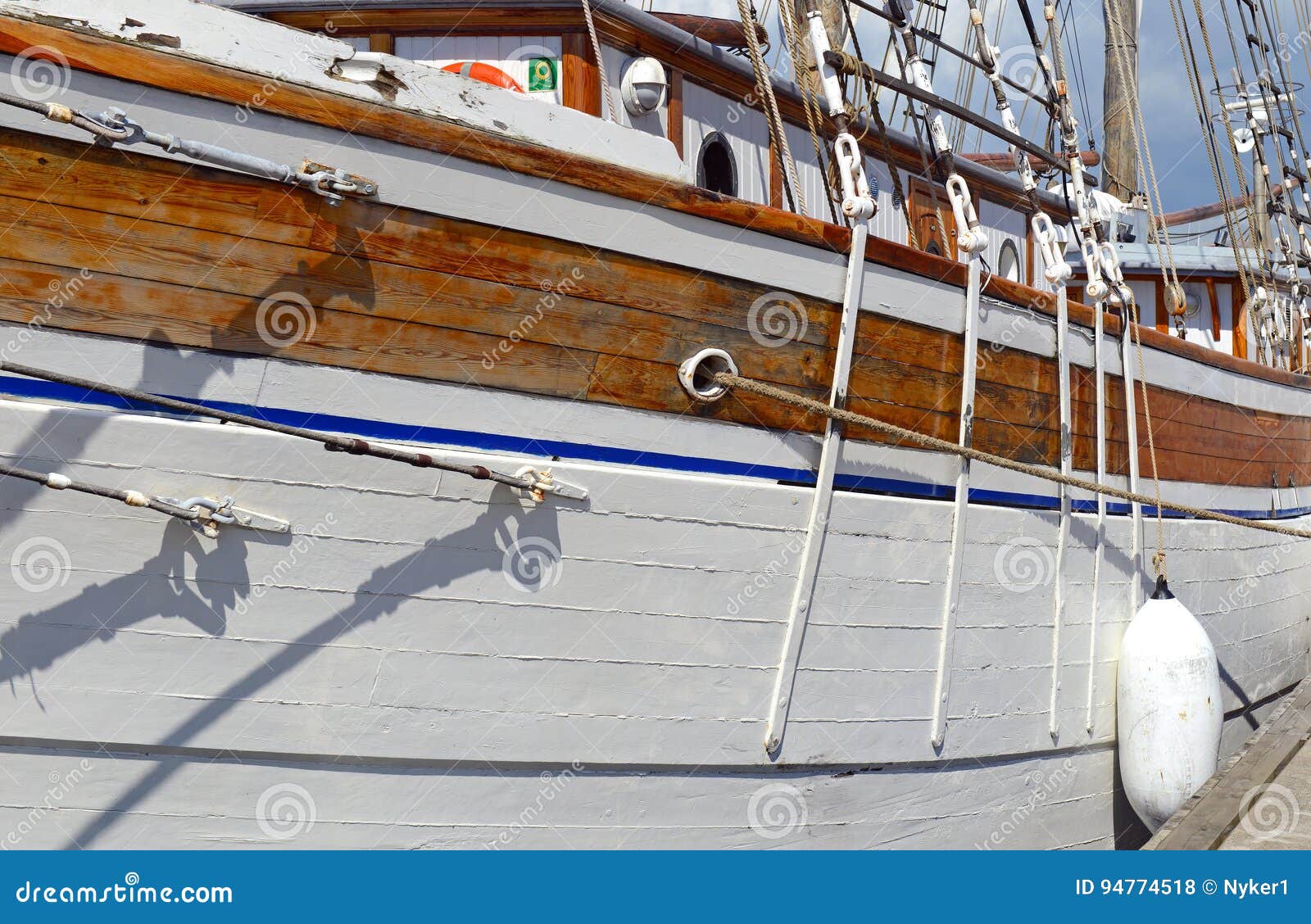 Nautical Maritime Scene with Ropes and Mast on a Ship on a Dock by the ...