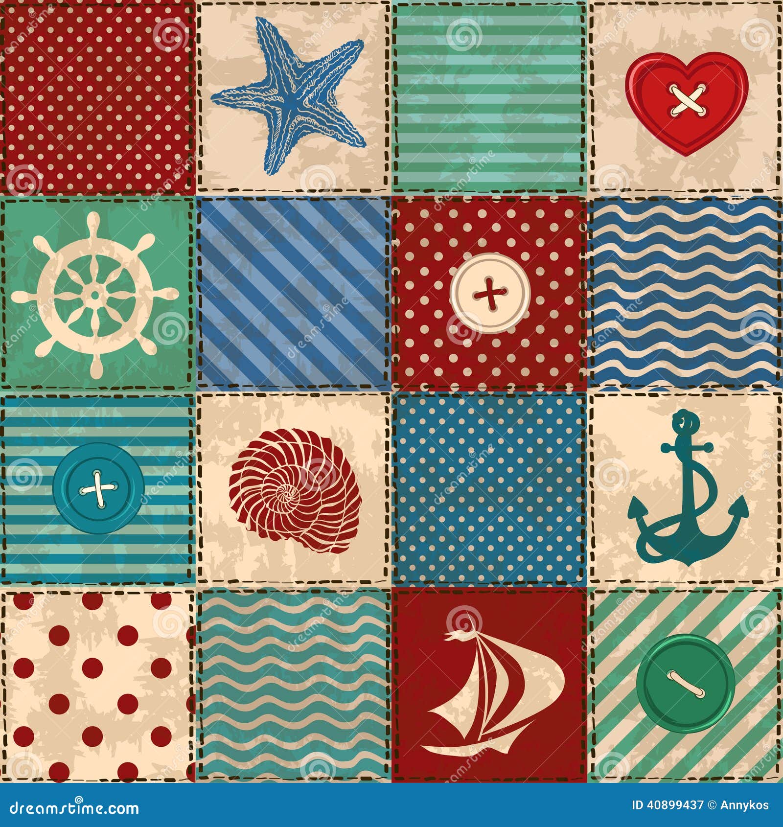 Nautical Patchwork Seamless Pattern Stock Vector - Illustration of ...