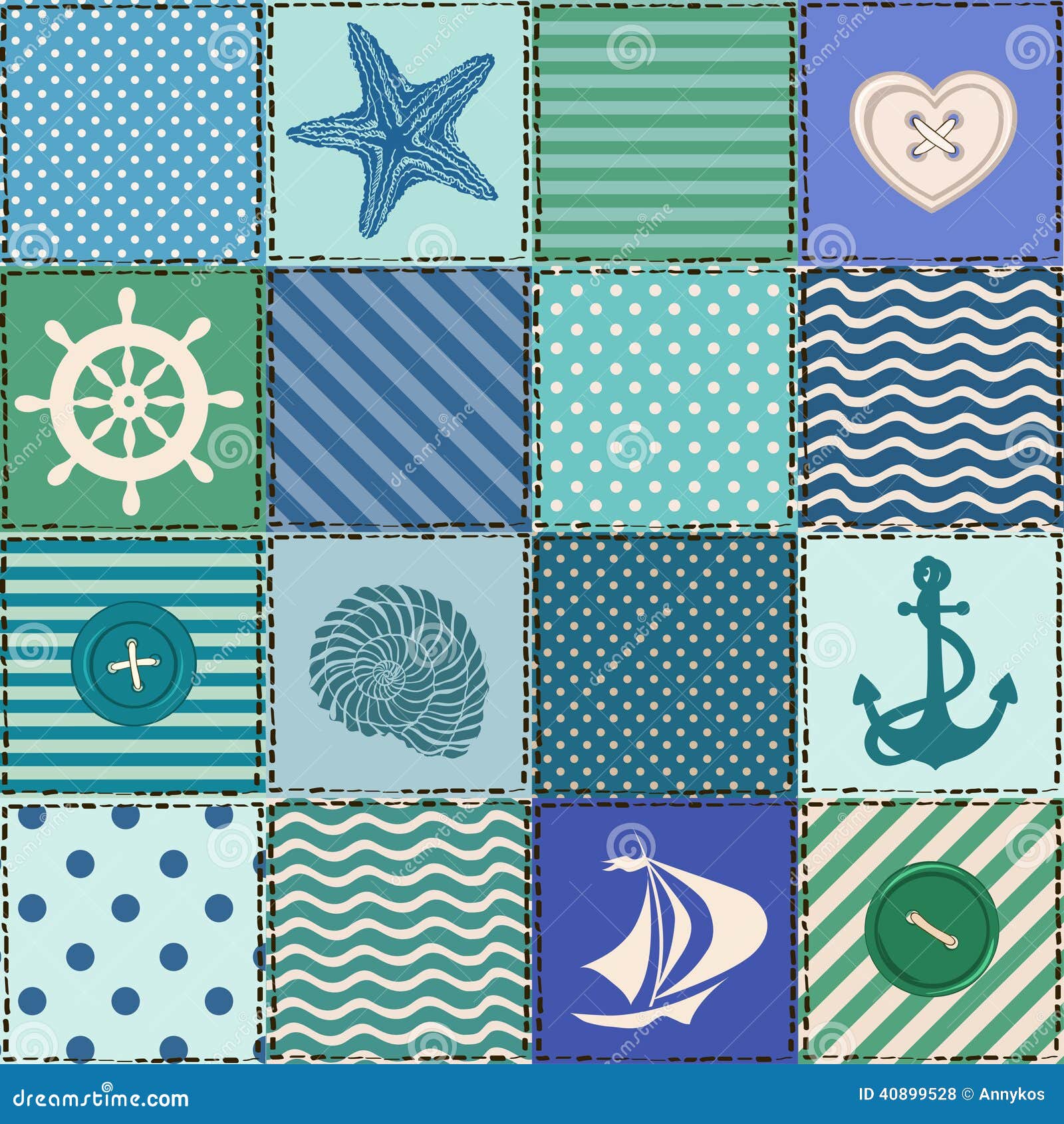 Nautical Patchwork Seamless Pattern Stock Vector - Illustration of ...