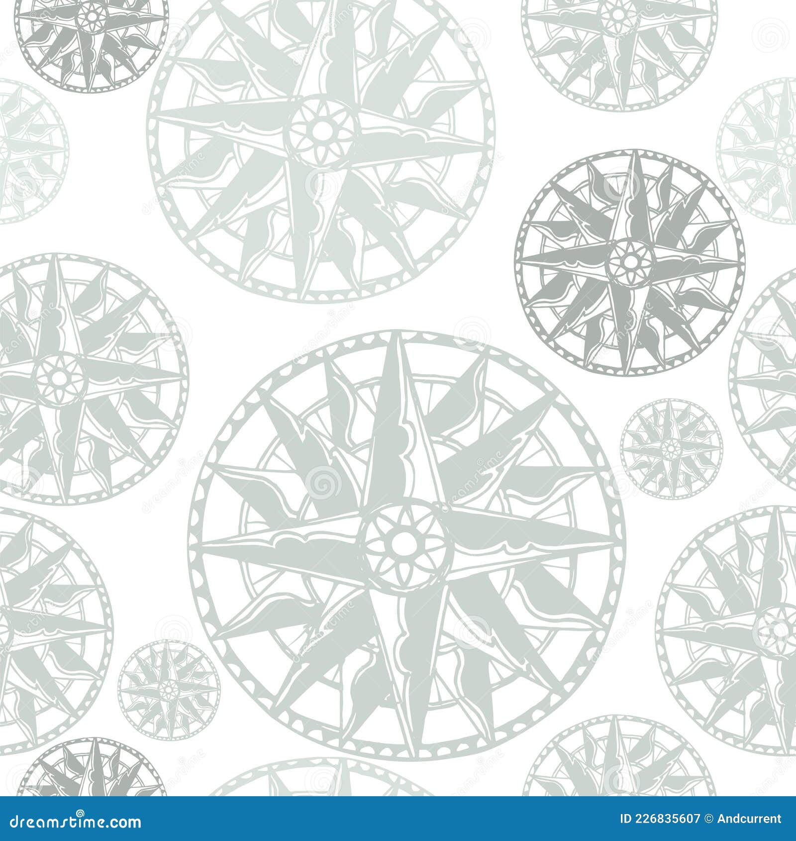 Nautical Pattern. Compass Rose. Hand Drawn Realistic Outline Vector ...