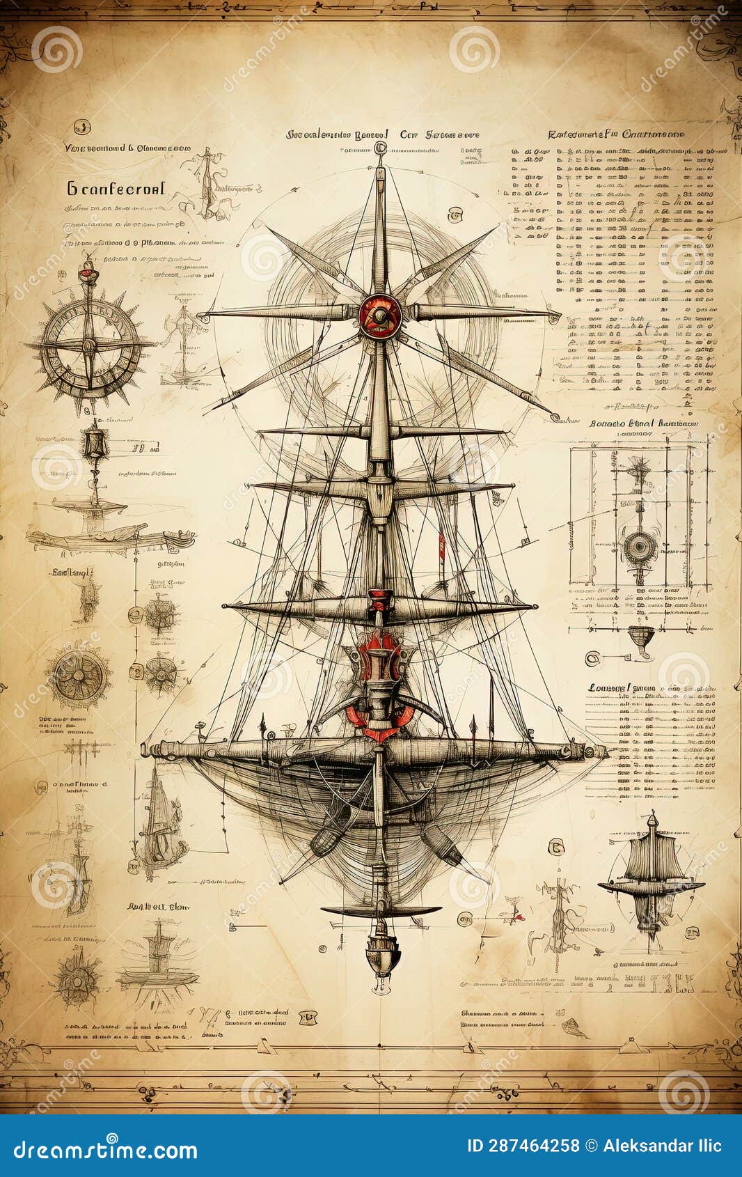 Nautical Poster Sketch Design. Sailing and Exploration. Generative Ai ...