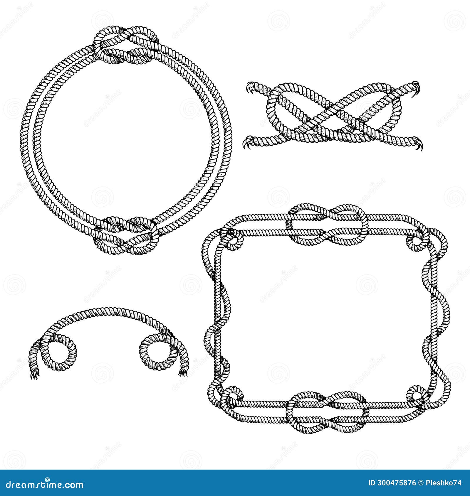 Nautical Rope Frames and Elements Set. Hand Drawn Sketch Style ...