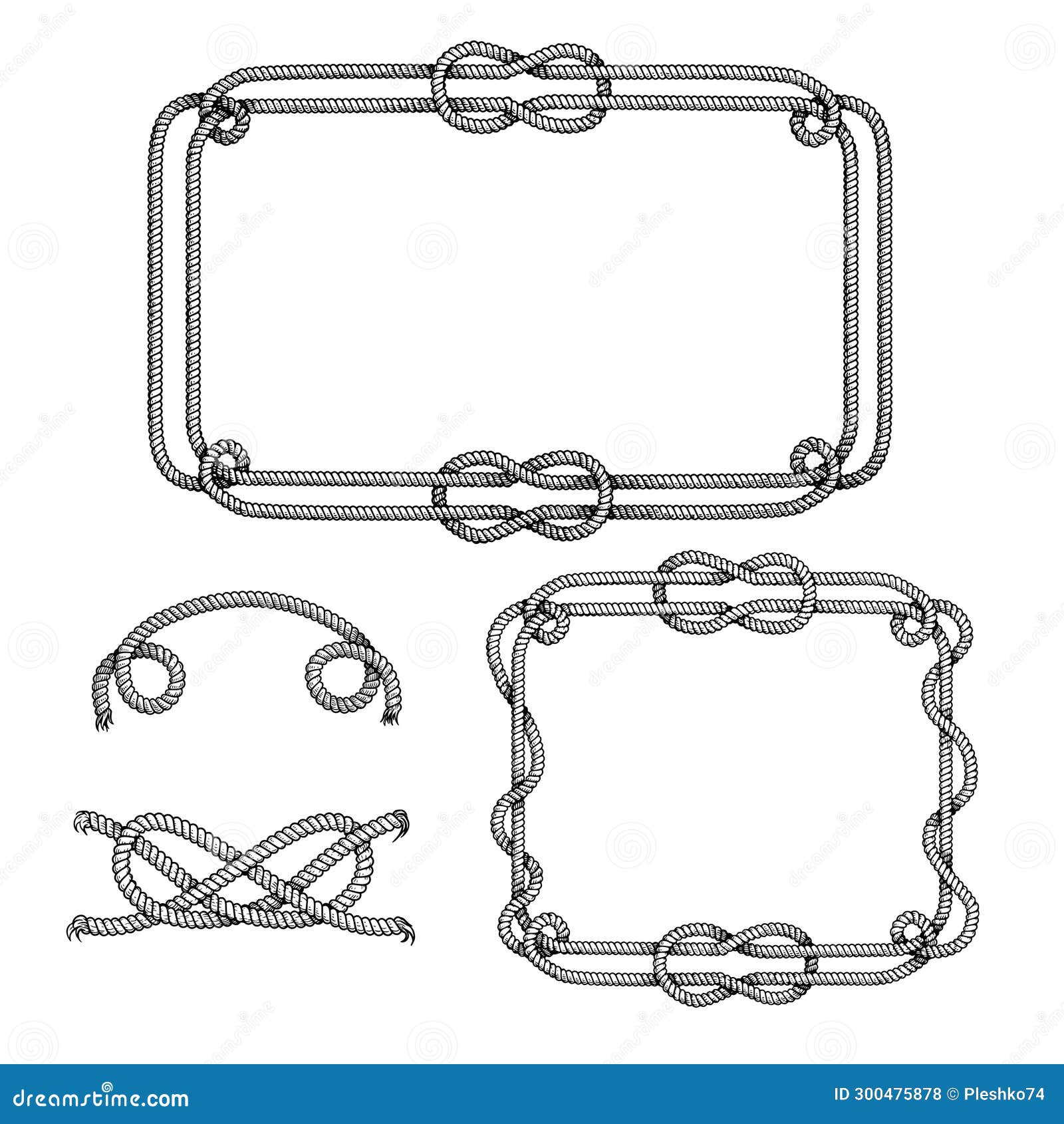 Nautical Rope Frames and Elements Set. Hand Drawn Sketch Style ...