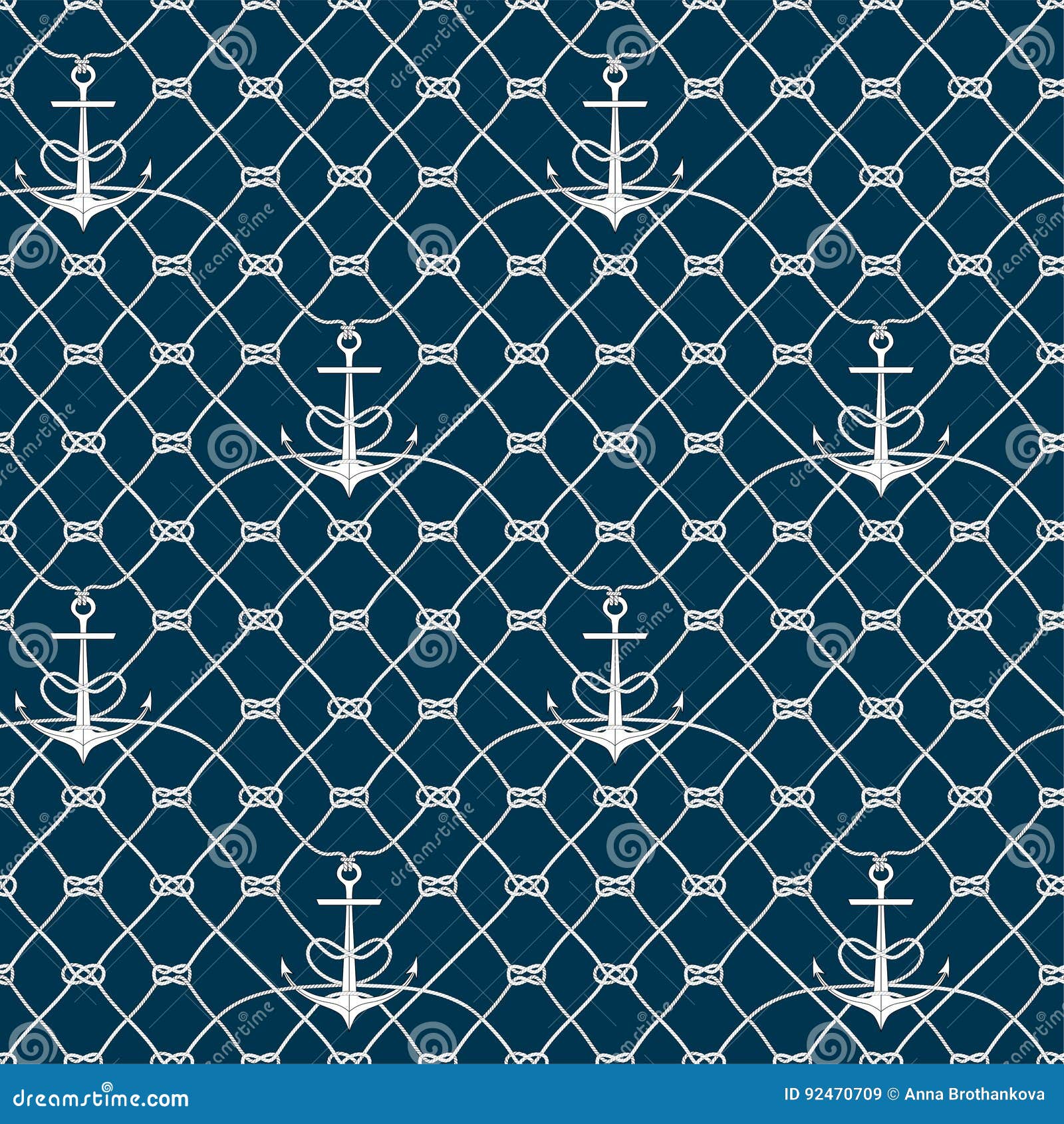Nautical Rope Seamless Fishnet and Anchors Pattern Stock Vector ...