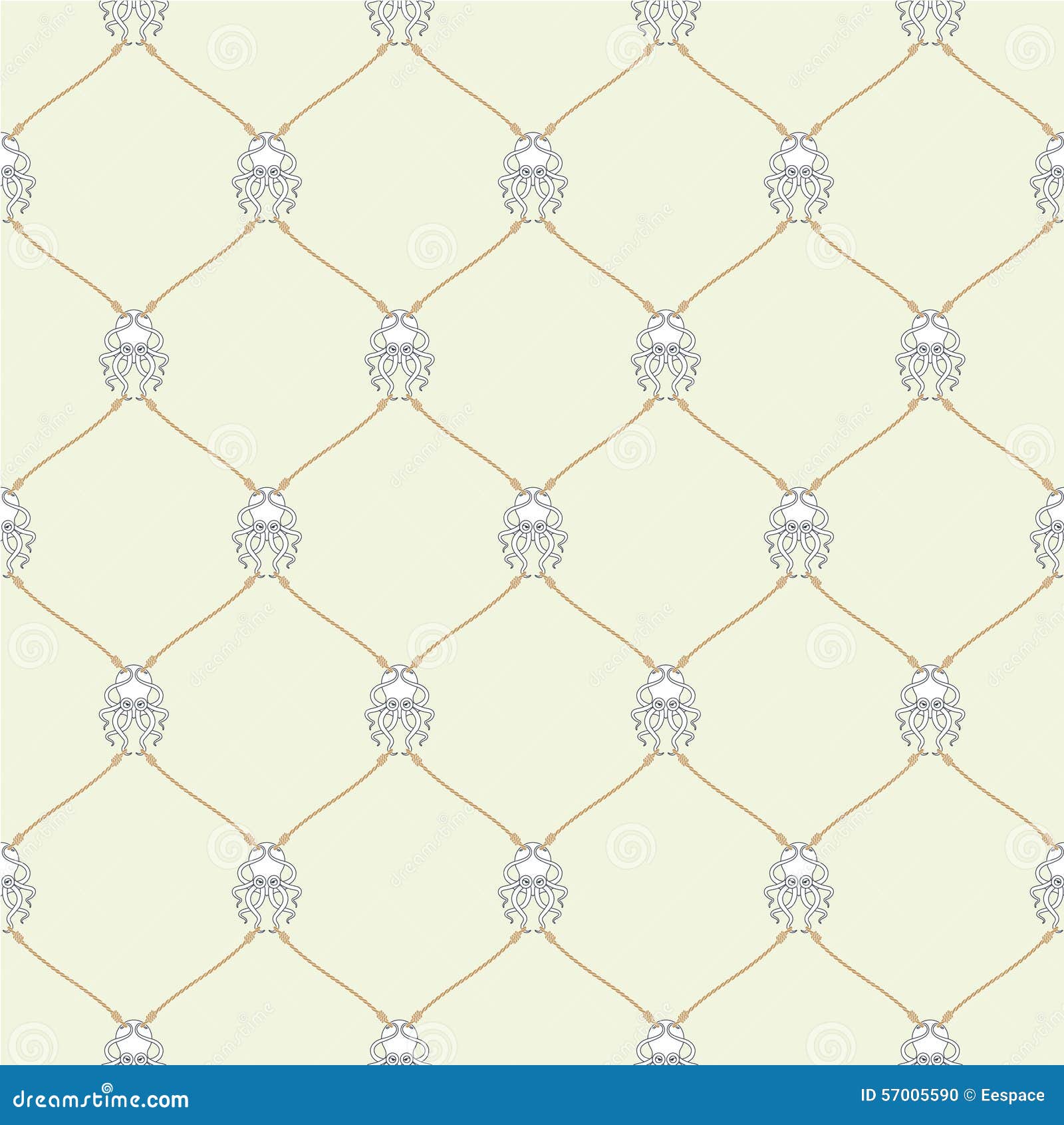 Nautical Rope And Tied Kraken Seamless Fishnet Pattern Vector ...
