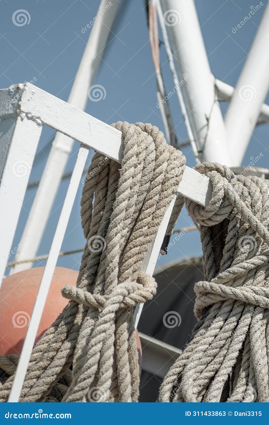 Nautical Rope Tied on Ship S White Railing Stock Image - Image of thick ...