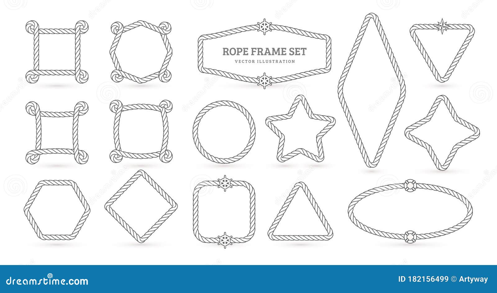 Nautical Ropes, Creative Outline Borders Set. Marine Empty Contour ...