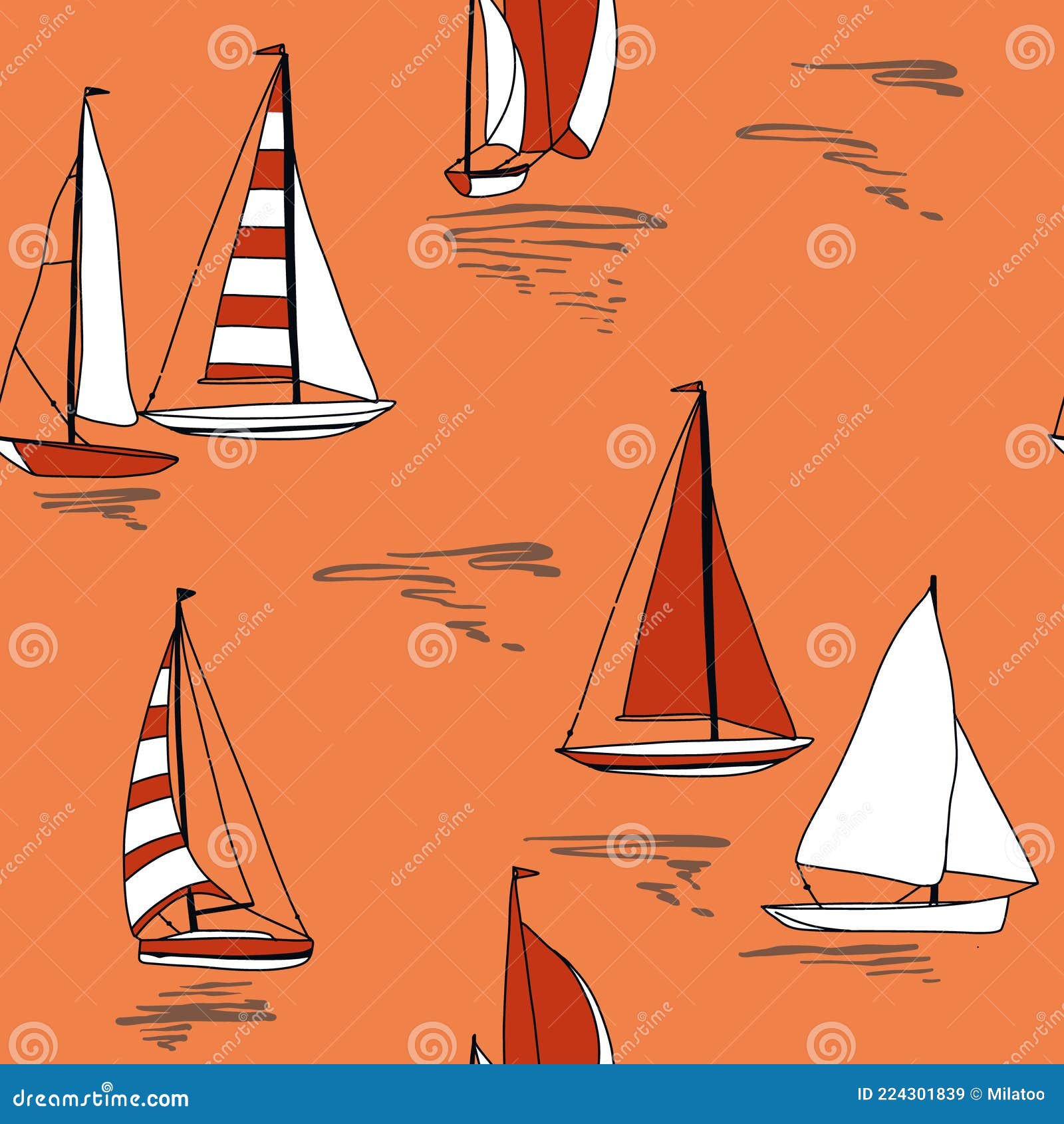 Nautical Sail Boat Print Seamless Pattern Stock Vector - Illustration ...