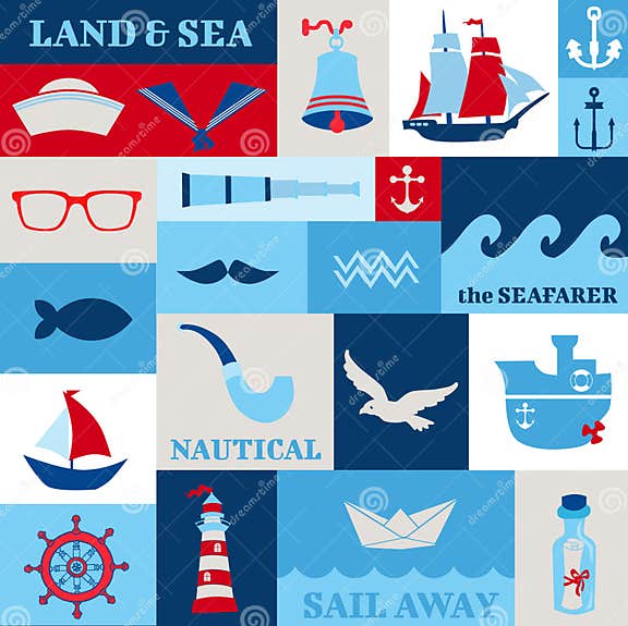 Nautical Sea Design Elements Stock Vector - Illustration of doodle ...