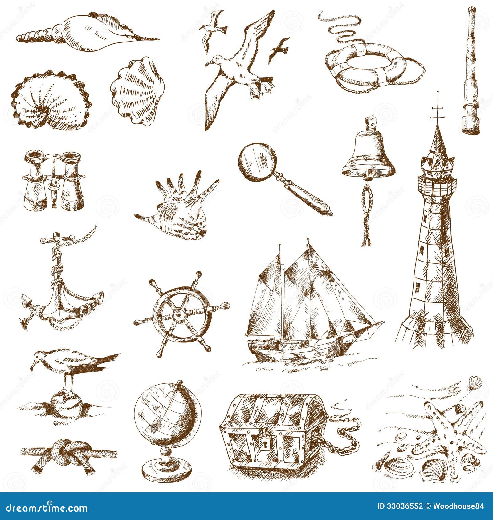 Nautical Sea Design Elements Stock Vector - Illustration of retro, bell ...