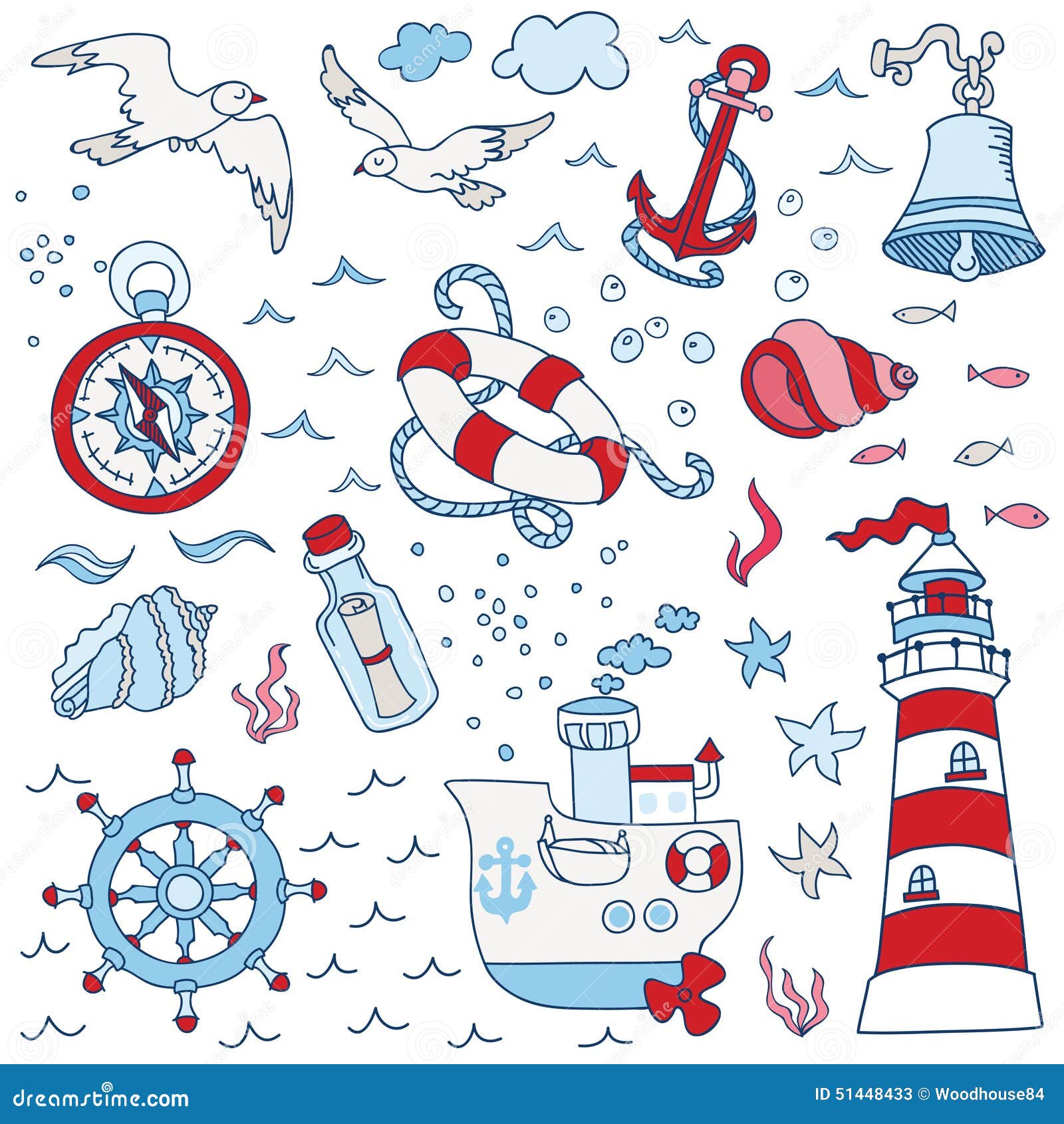 Nautical Sea Design Elements Stock Vector - Illustration of journey ...