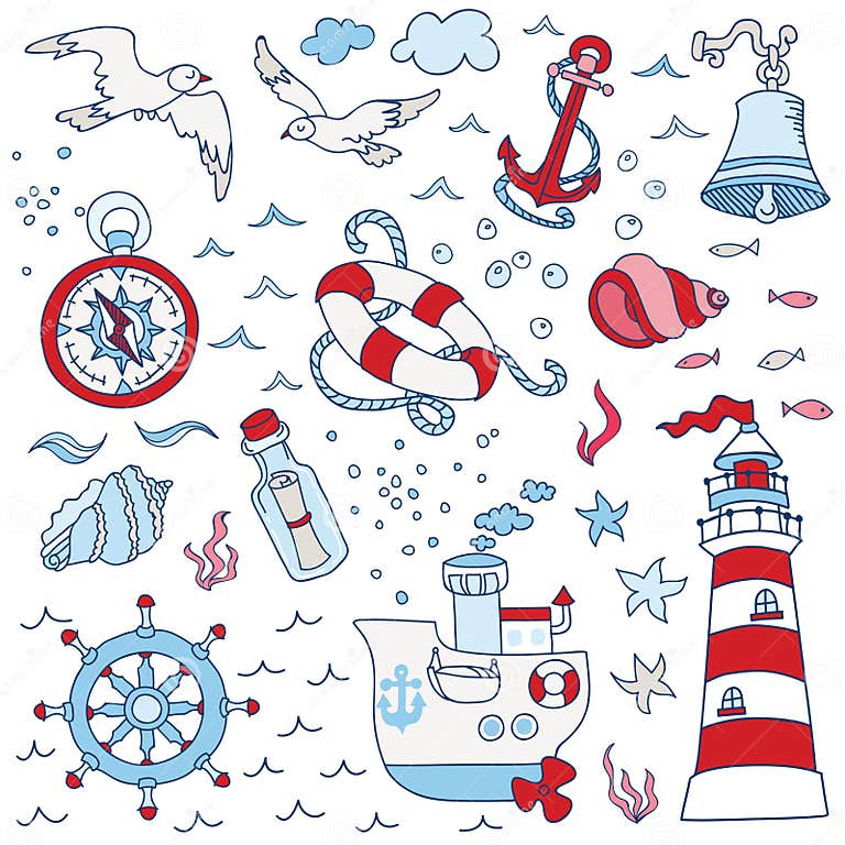 Nautical Sea Design Elements Stock Vector - Illustration of journey ...