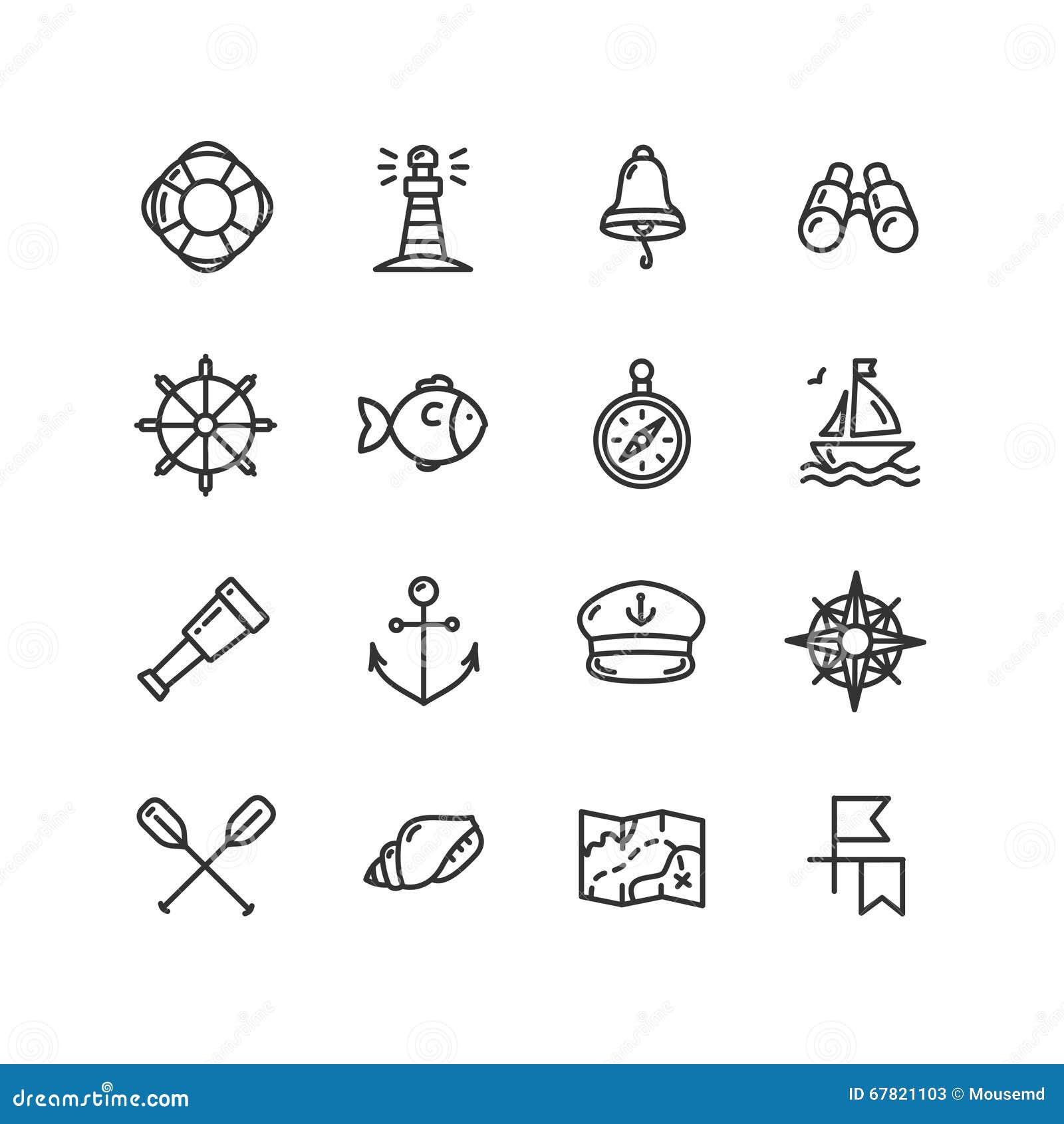 Nautical Sea Icon Set. Vector Stock Vector - Illustration of pictogram ...