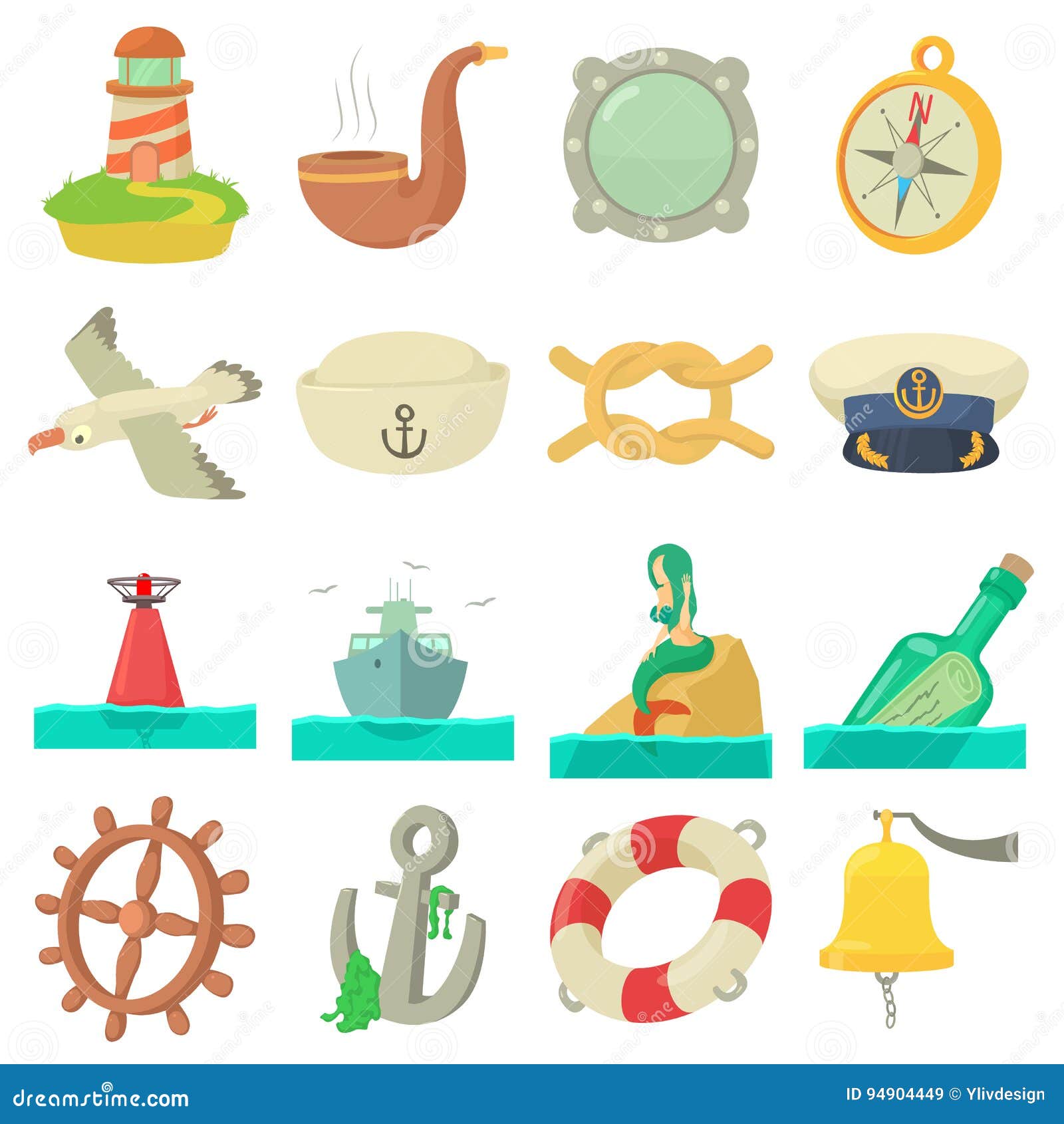 Nautical Sea Icons Set, Cartoon Style Stock Vector - Illustration of ...