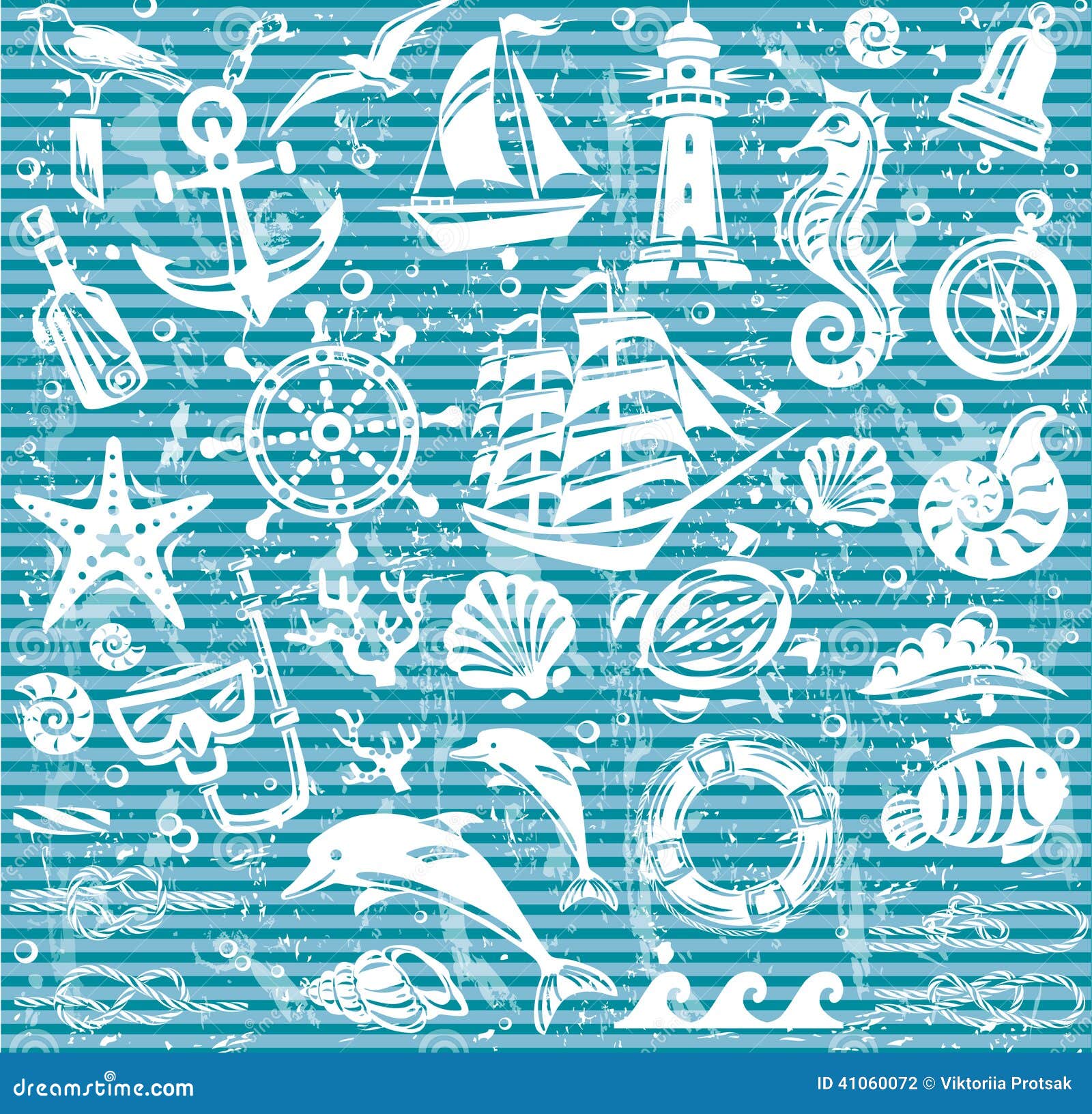 Nautical and sea icons set stock vector. Illustration of reef - 41060072