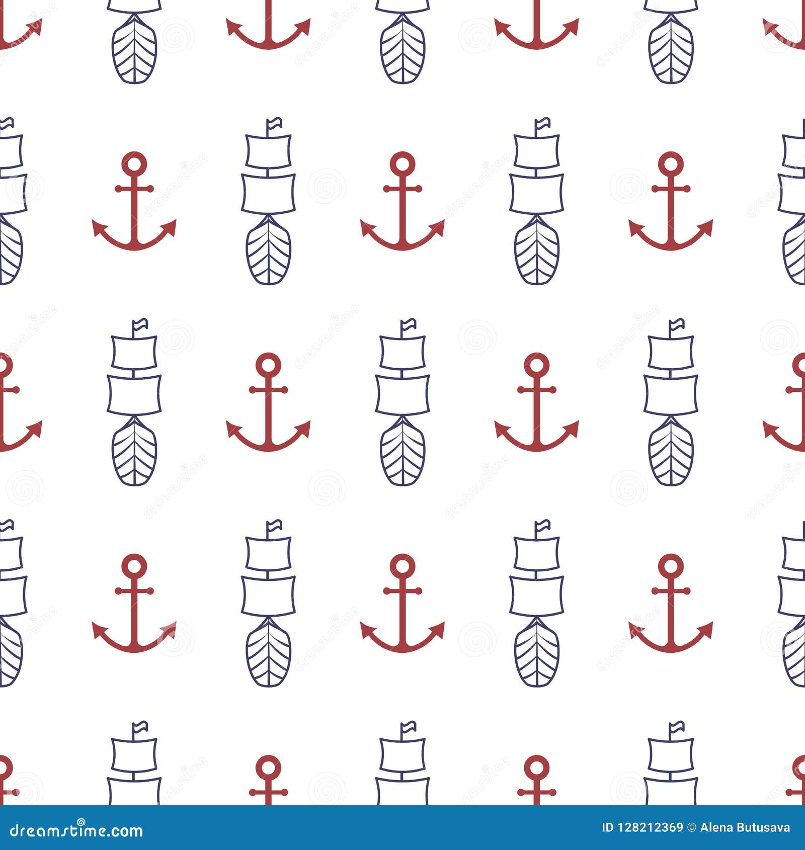 Nautical Seamless Pattern with Anchor and Ship Stock Vector ...