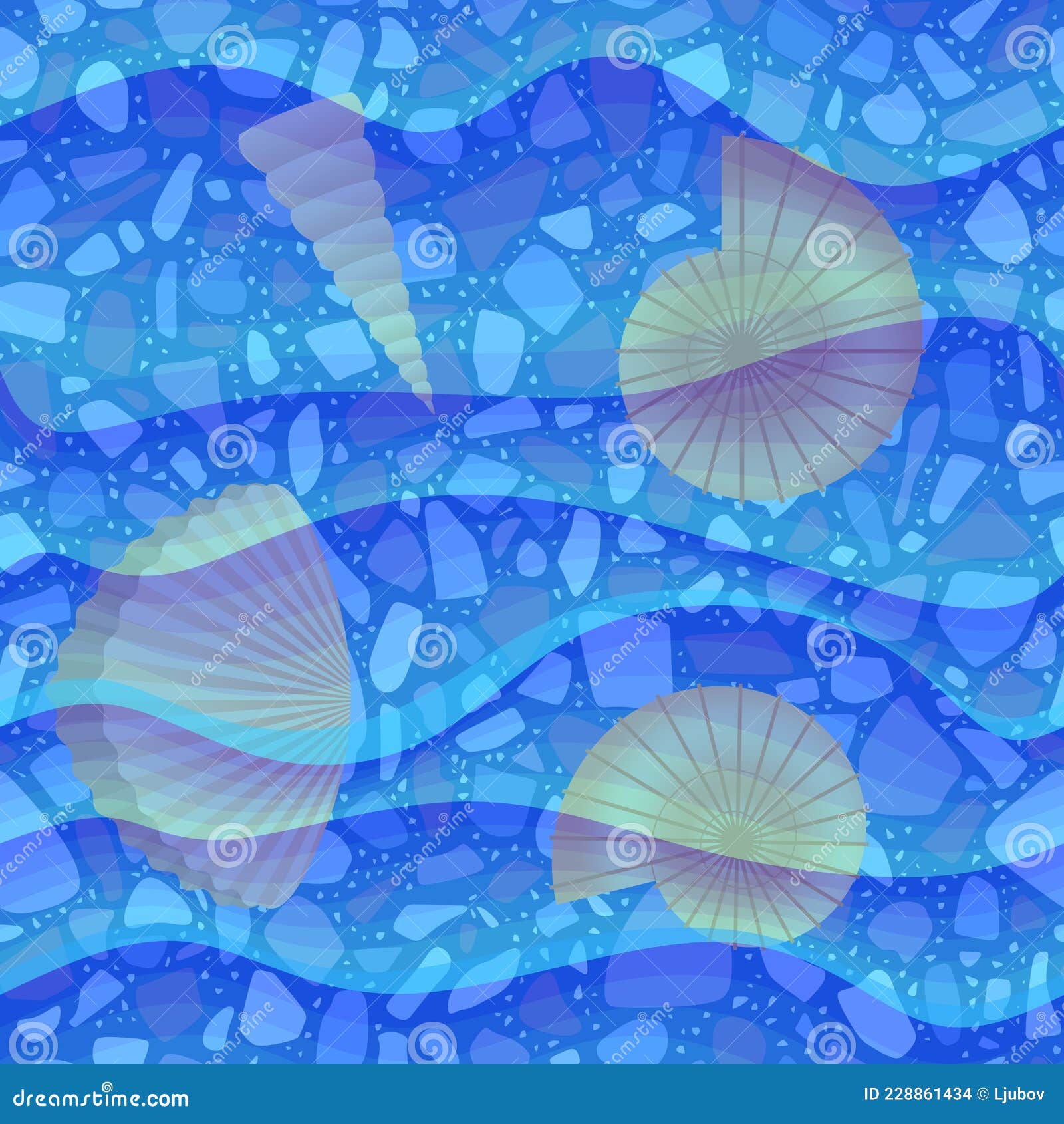 Nautical Seamless Pattern. Beautiful Seashells on Bottom with Stones ...