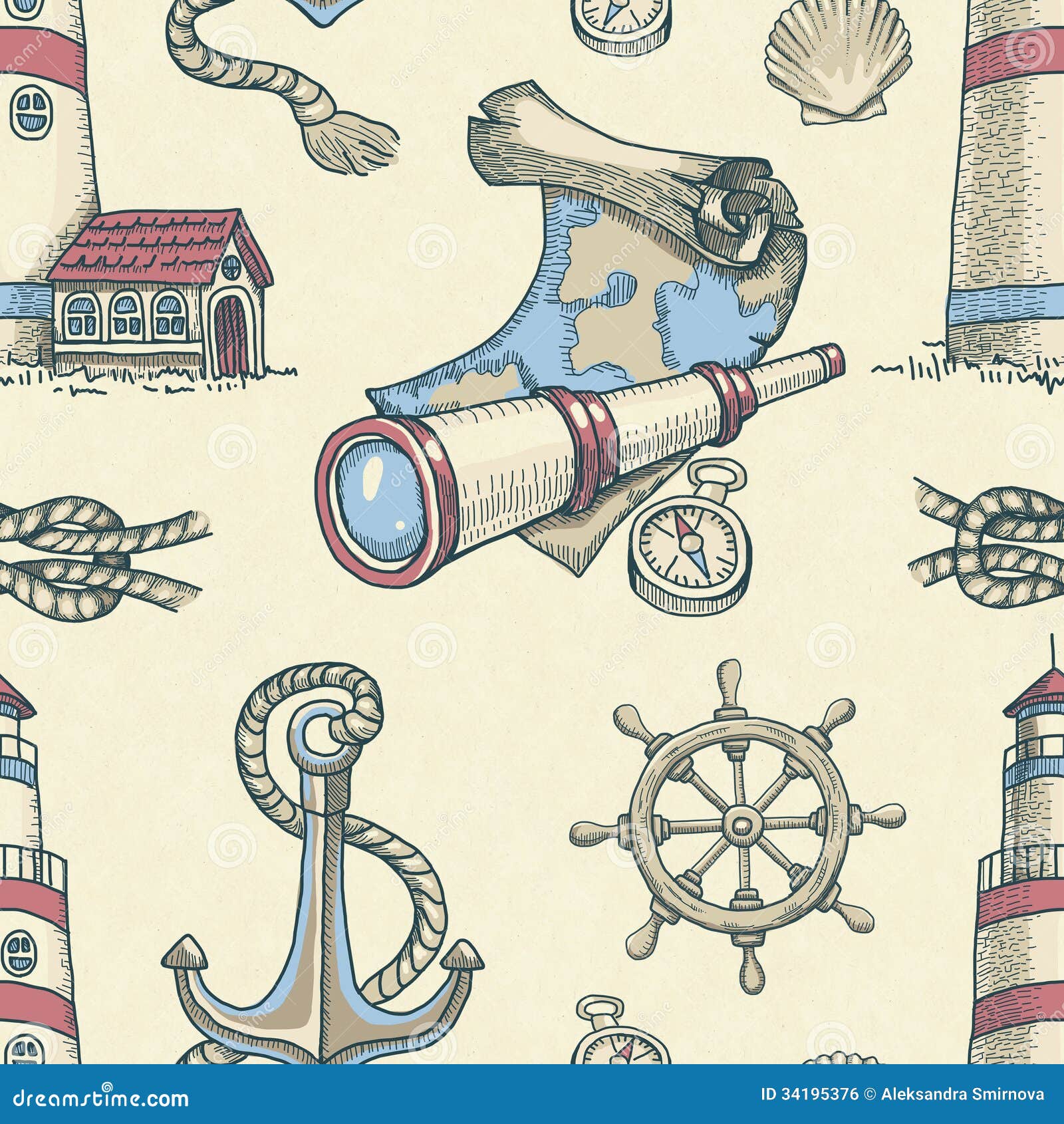 Nautical seamless pattern stock illustration. Illustration of anchor ...
