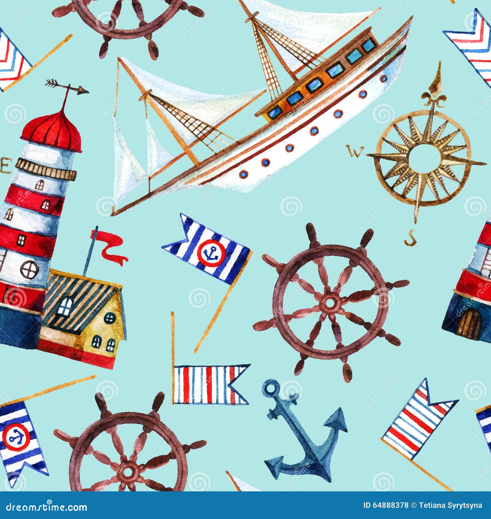 Nautical seamless pattern. stock illustration. Illustration of rudder ...