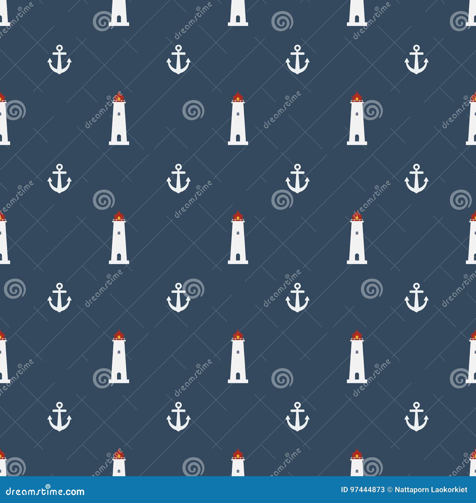 Nautical Seamless Pattern with Lighthouse and Anchors Icon Stock Vector ...