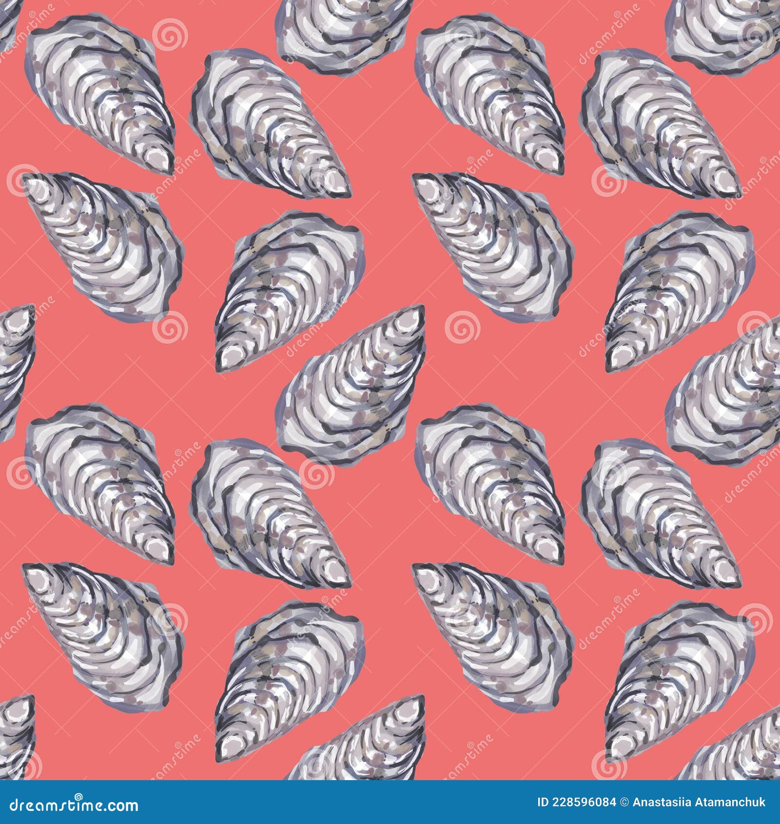 Nautical Seamless Pattern with Watercolor Illustrations of Shells ...