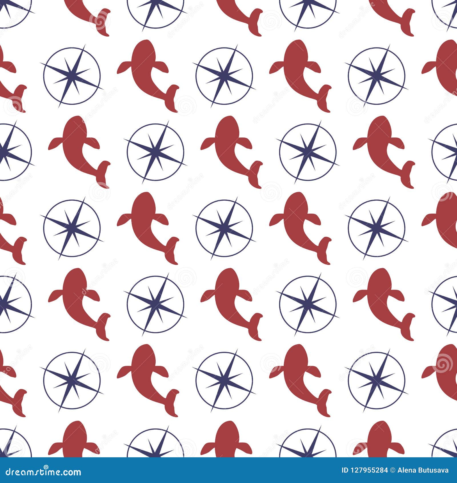 Nautical Seamless Pattern with Whale and Compass. Stock Vector ...