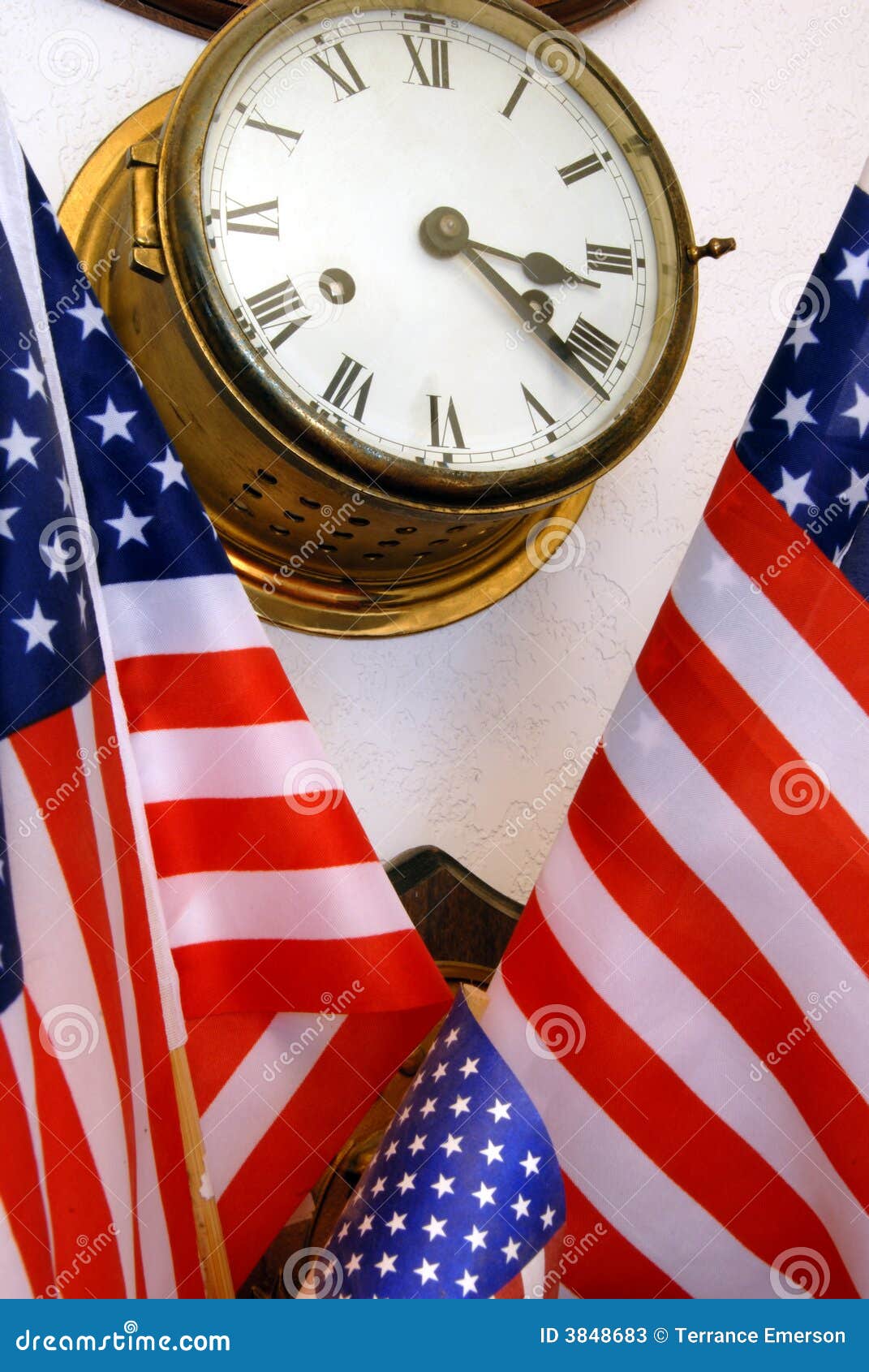 Nautical Ship S Clock and American Flags Stock Image - Image of veteran ...