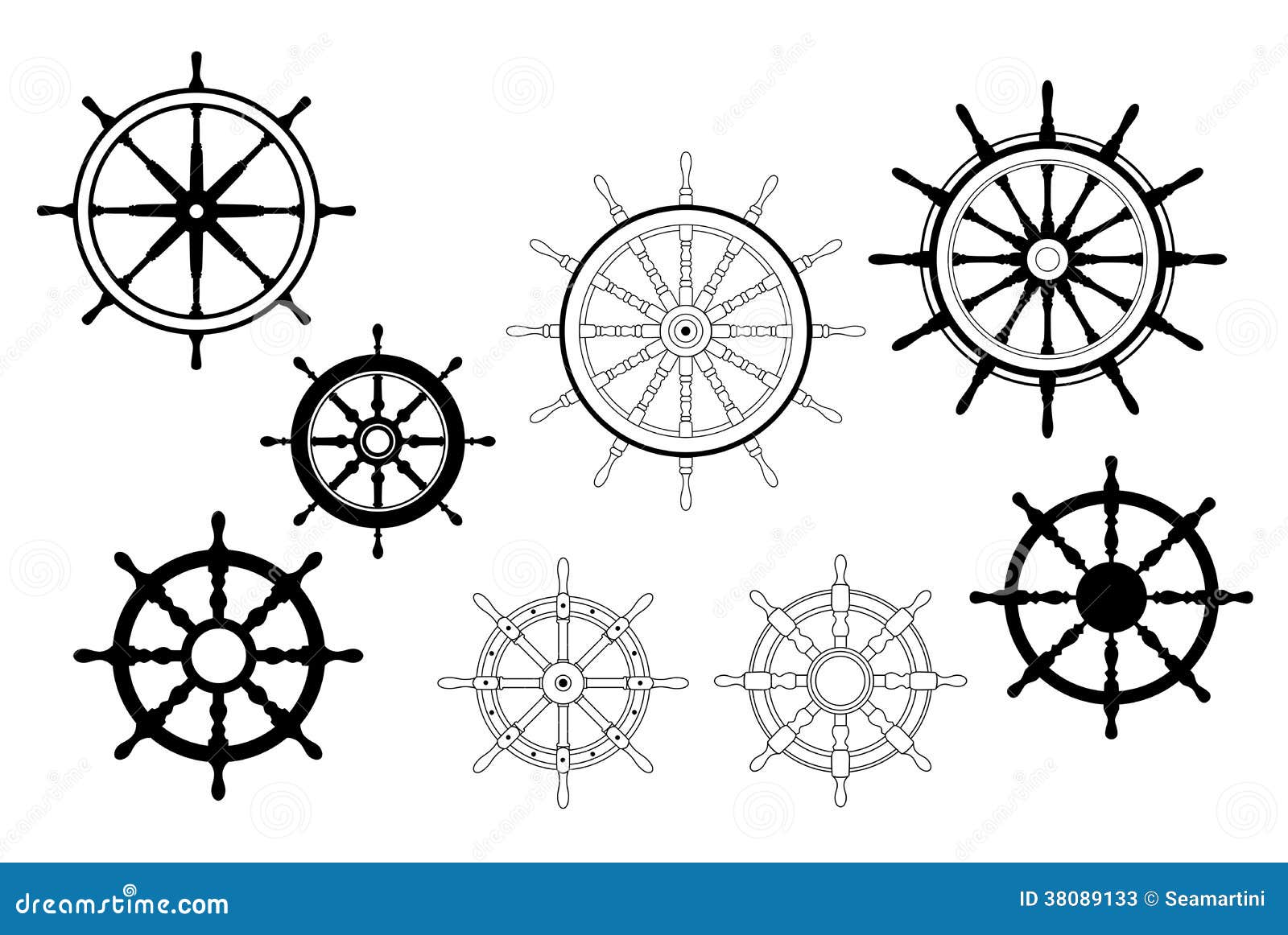 Nautical ships wheels stock vector. Illustration of adventure - 38089133
