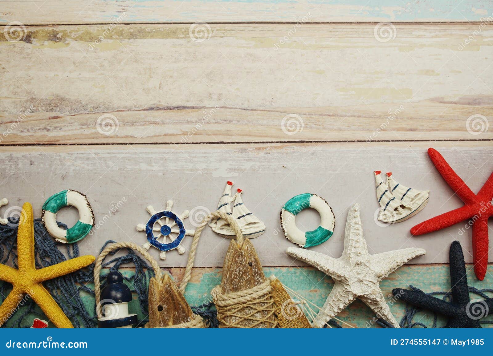 Nautical and Summer Background Top View on Wooden Background Stock ...