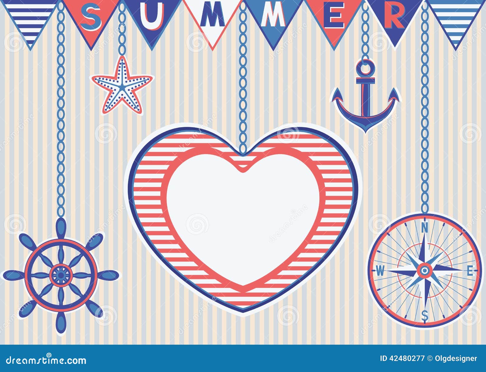 Nautical Summer Card with Heart Frame Stock Vector - Illustration of ...